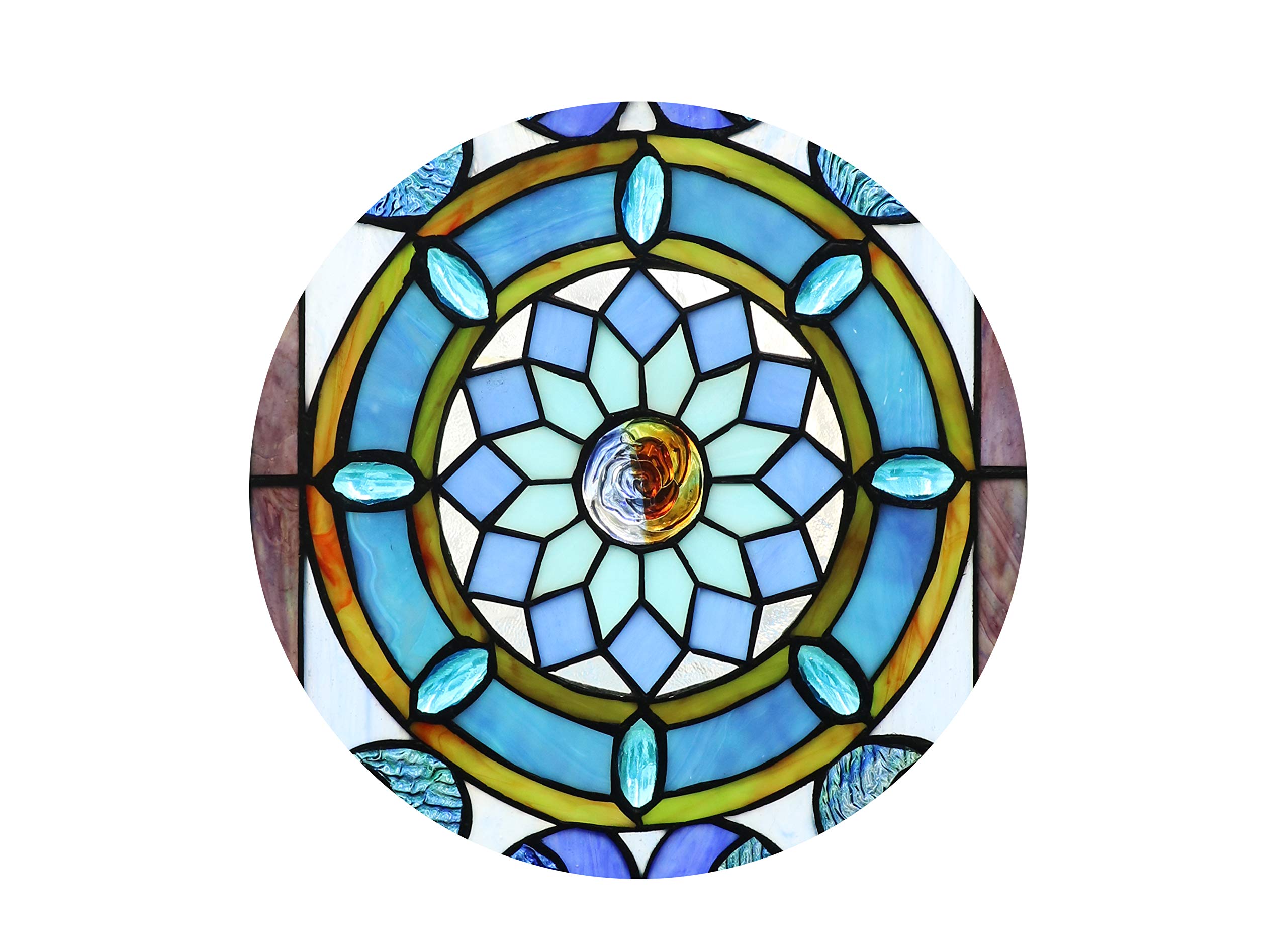 Buy Yogoart Extra Large Horizontal 35 Inch Blue Victorian Stained Glass buy-yogoart-extra-large-horizontal-35-inch-blue-victorian-stained-glass