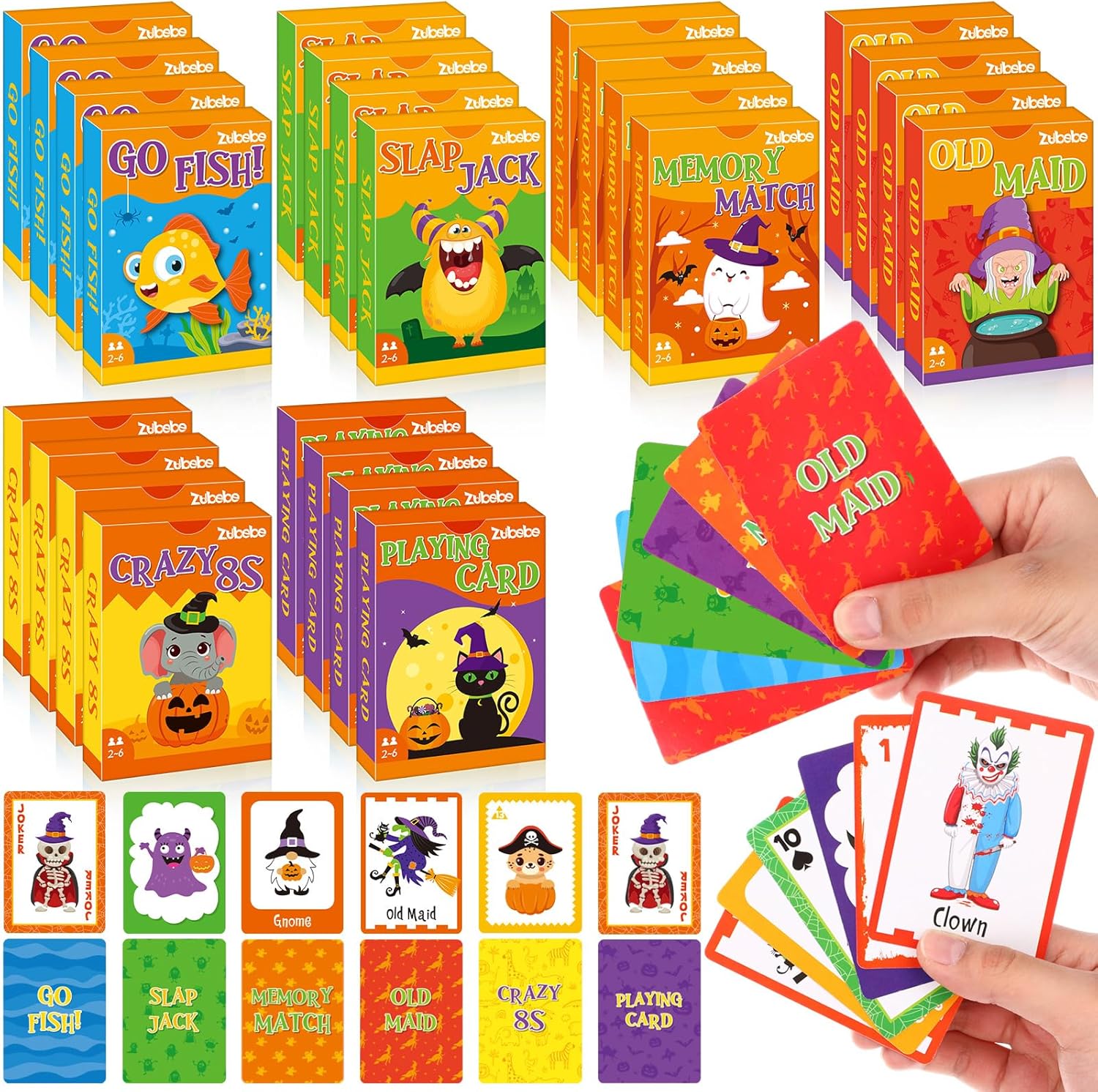 Amazon.com: Zubebe 24 Pack Halloween Kids Card Games Bulk 6 in 1 ...