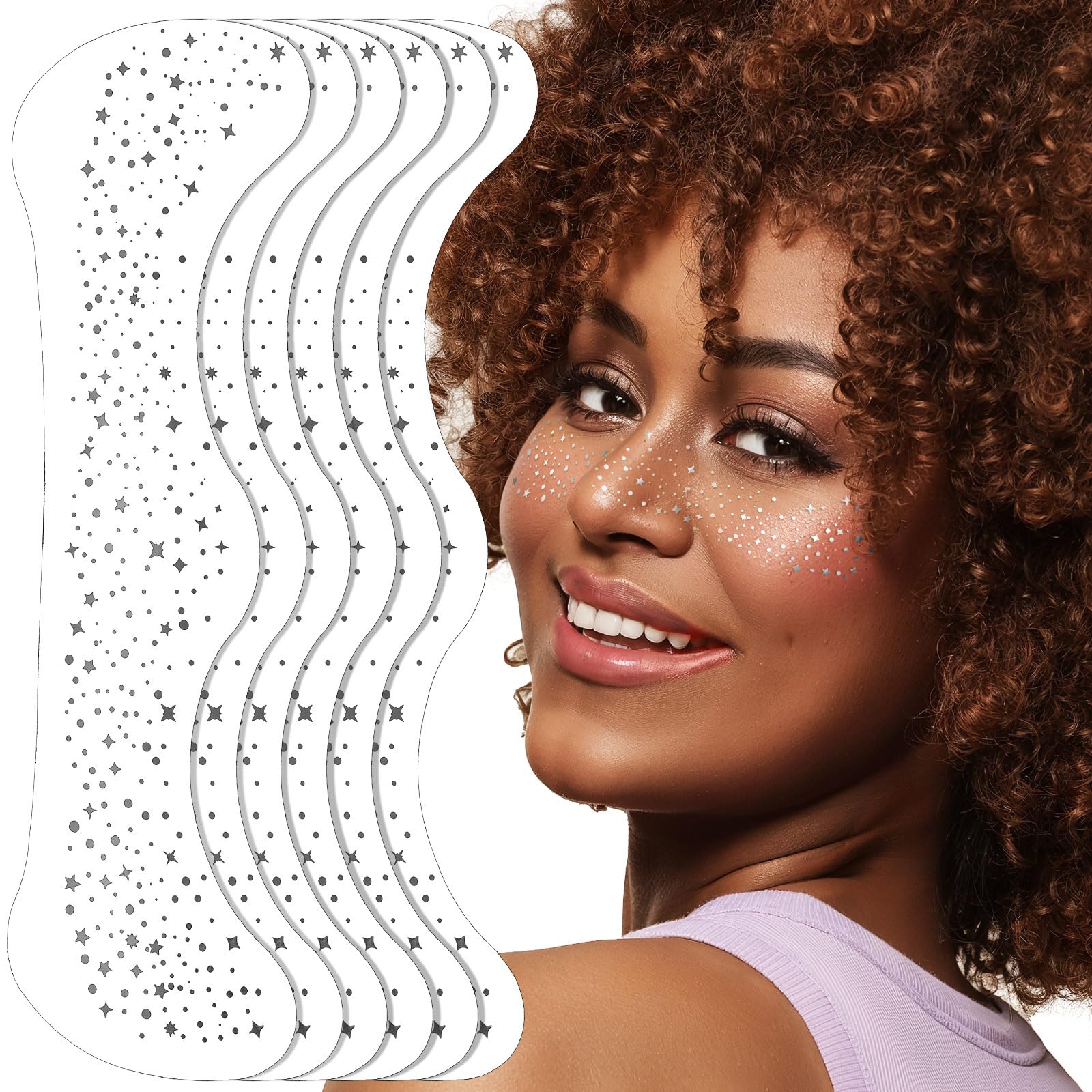 Amazon.com : FANDAMEI Glitter Freckles, 6PCS Glitter Freckles Silver, Face Glitter Makeup ...