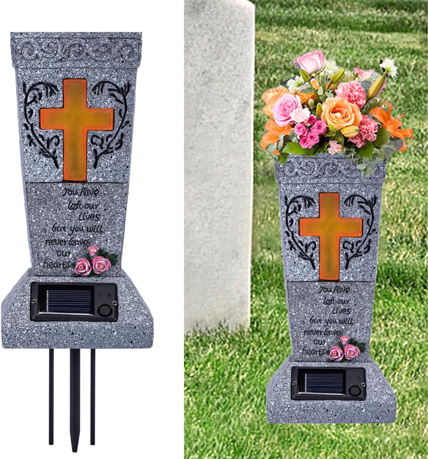 Amazon.com: Ragyzity Solar Cemetery Vase with LED for Fresh/Artificial ...