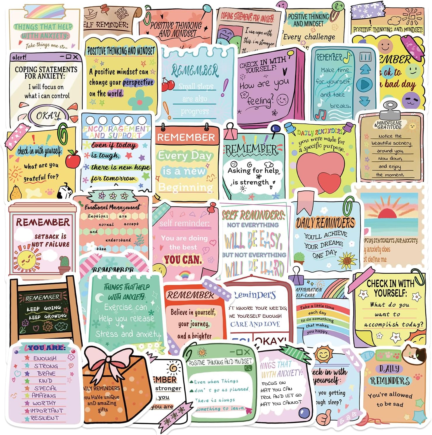 Amazon.com: 50Pcs Mental Health Sticky Notes Stickers Pack, Aesthetic ...