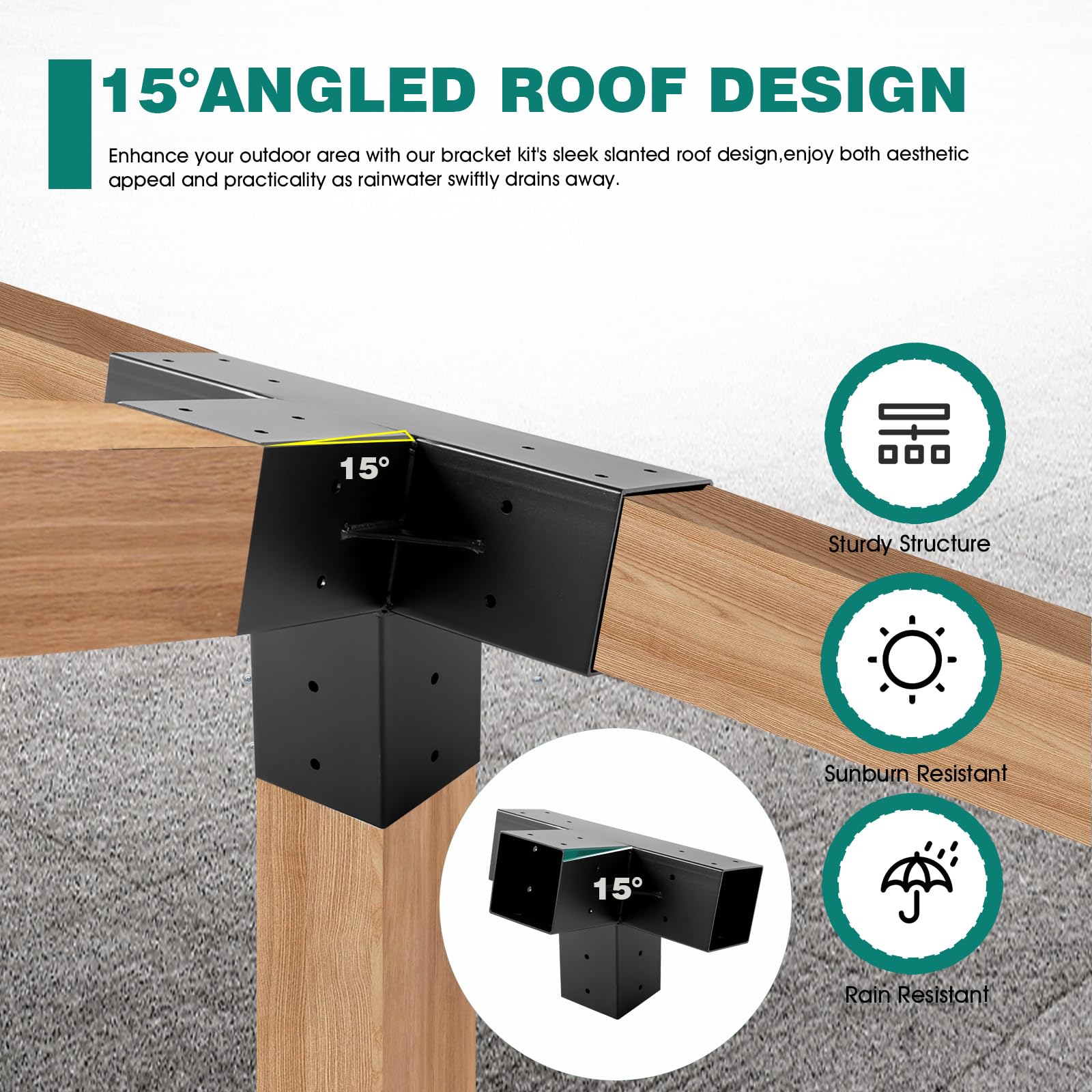Snapklik.com : TOPTGO 3 PCS Pergola Brackets Kit,15 4-Way Slanted Roof ...