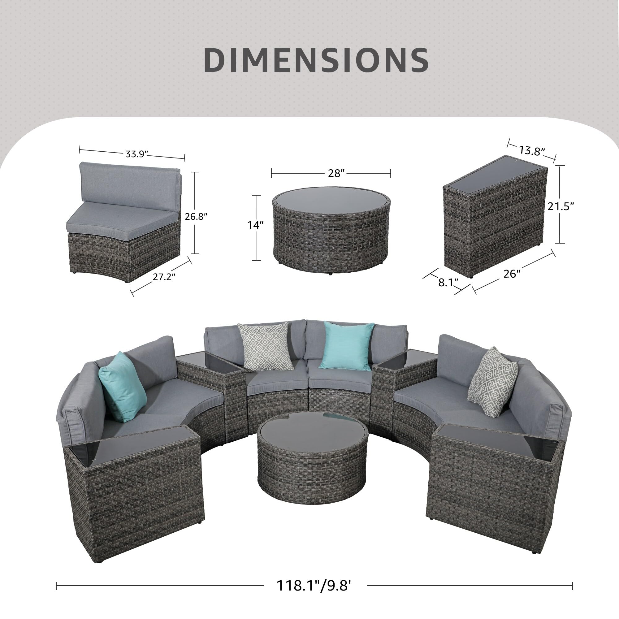 Overstock Outdoor 11-Piece Rattan Sofa Sectional Set Grey(incomplete/only cushion covers)