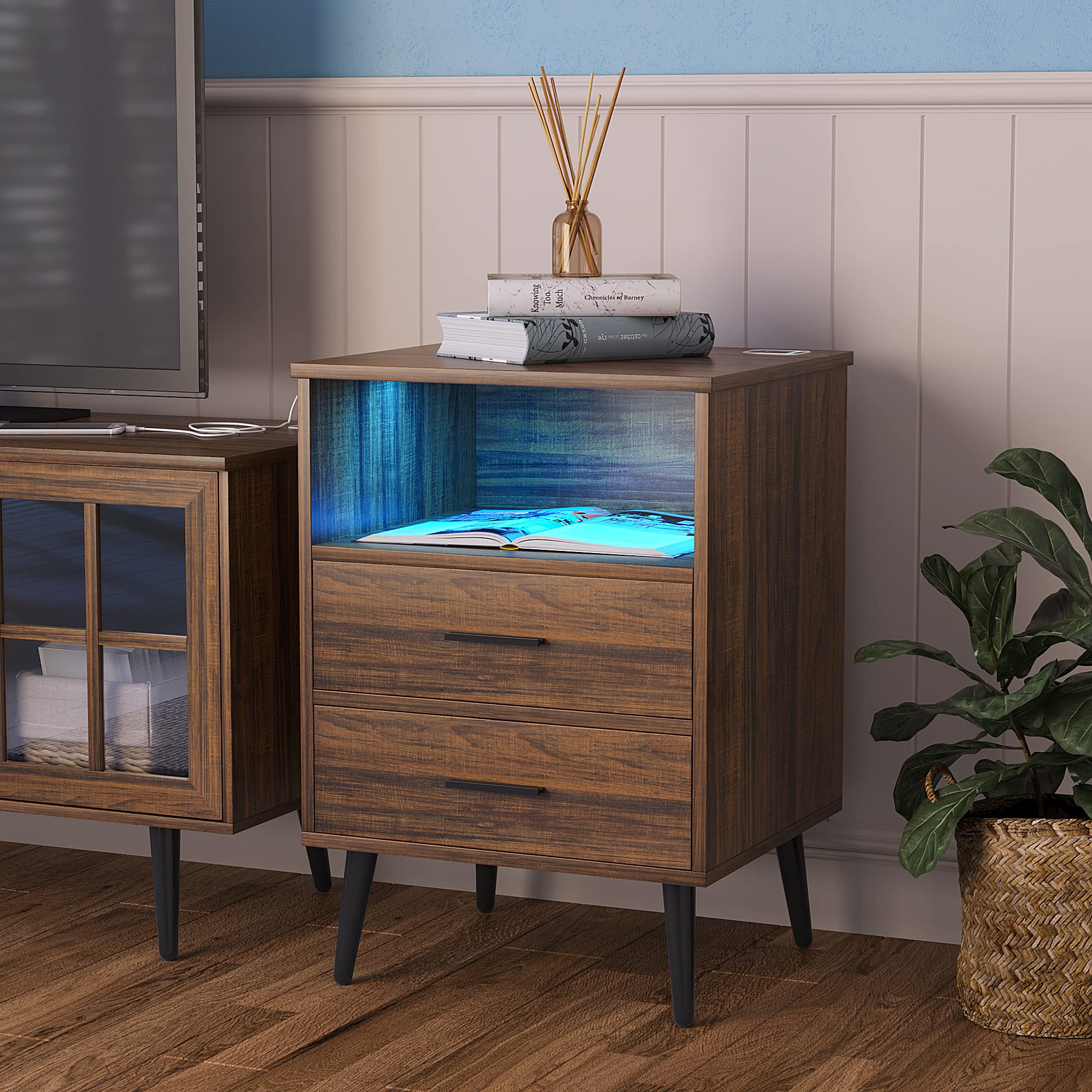 Lvifur LED Nightstand 3 Color Dimmable with 2 Drawer for Bedroom ...