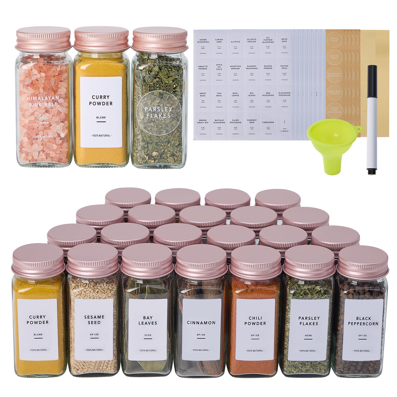Amazon.com: Fiwence 24 Pcs Glass Spice Jars with Labels and Pink Metal ...