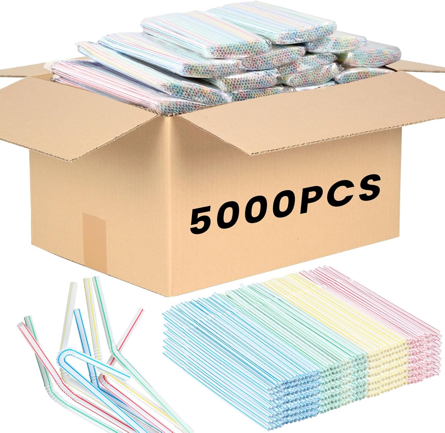 Amazon.com: Mumufy 5000 Pack Disposable Plastic Drinking Straws ...