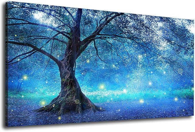 Blue Tree Canvas Wall Art for Living Room Wall Decor, Fantastic Forest ...