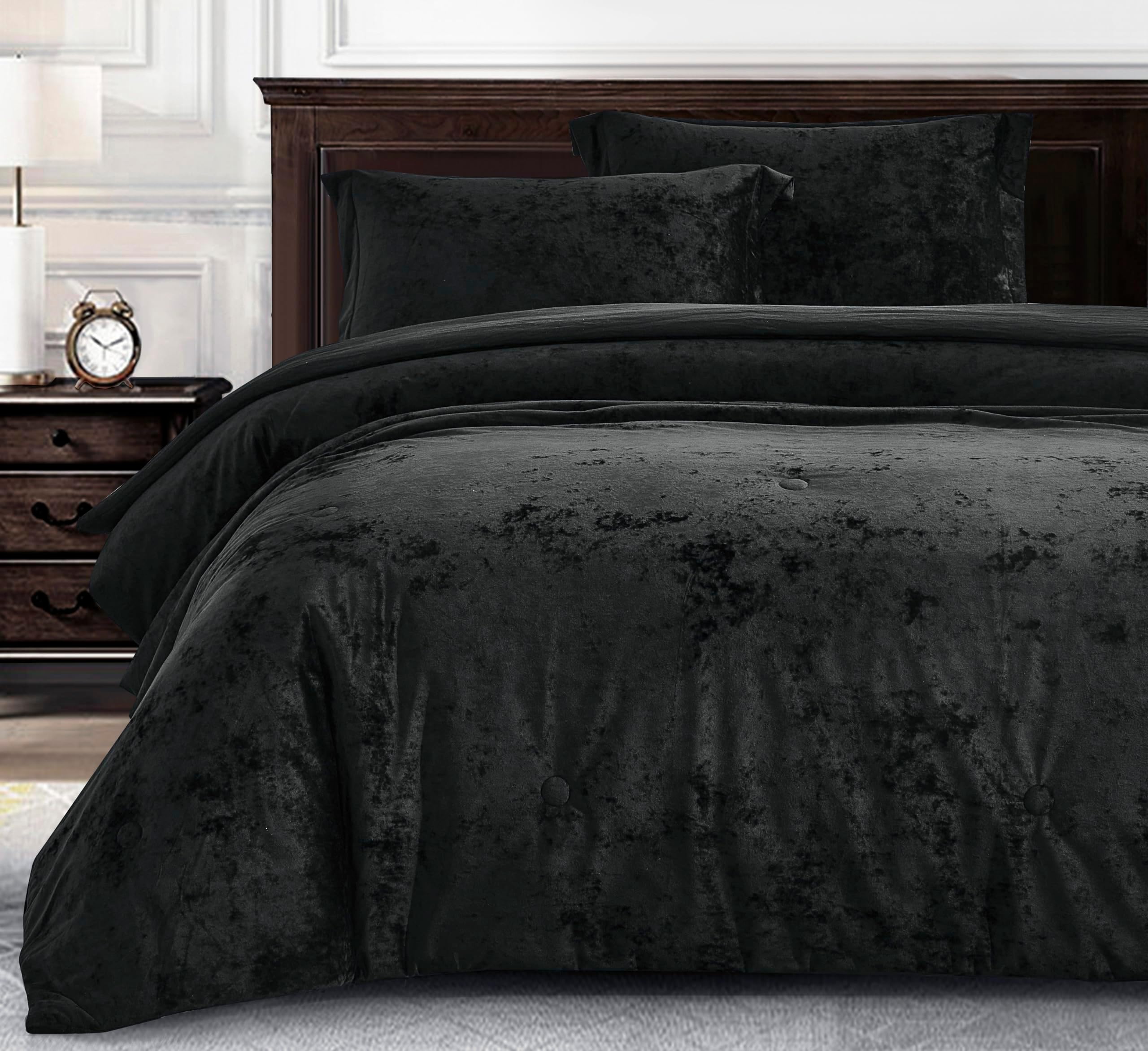 Amazon.com: Fredsure Distressed Velvet Comforter Set, 5 Pieces Black ...