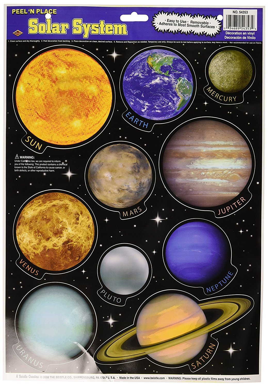 Amazon.com: Solar System Peel 'N Place Party Accessory (1 count) (10/Sh ...