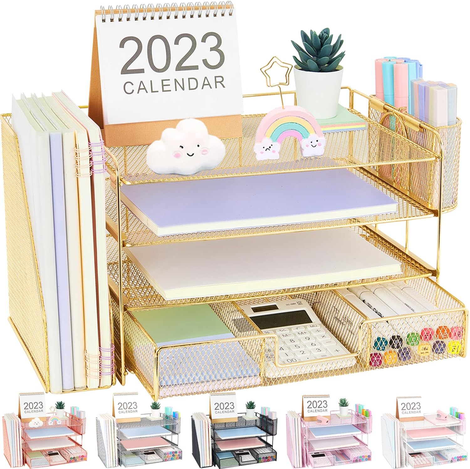 Amazon.com: BLU MONACO Gold Desk Organizer, Gold Desk Accessories Set ...