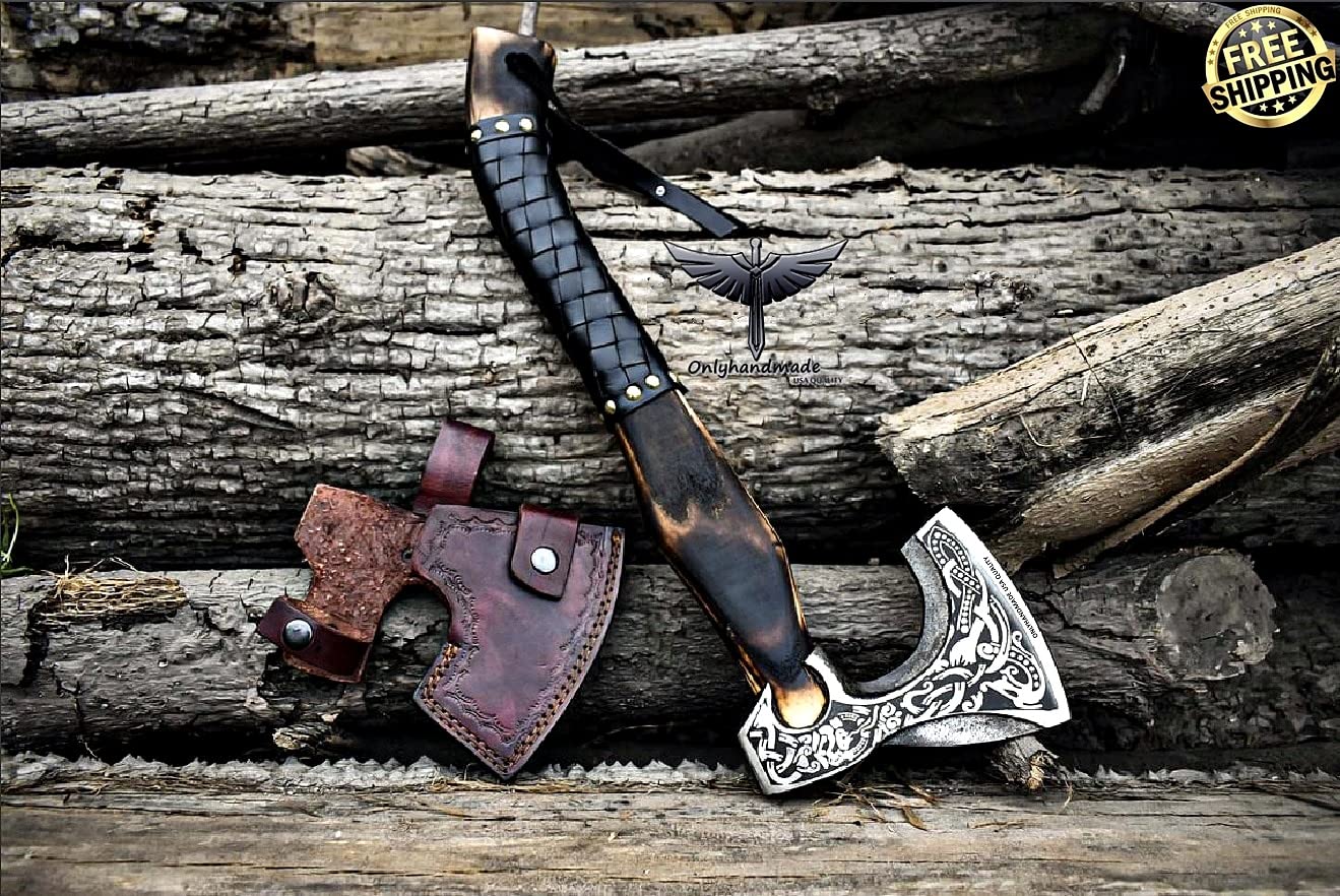 Viking Axe/ Nordic Custom Forged Carbon Steel Viking Axe/ with Rose ...