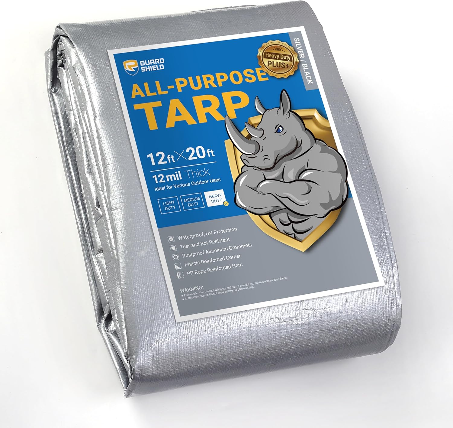 GUARD SHIELD Heavy Duty Tarp Waterproof 12x20 Feet Grey Large Outdoor ...
