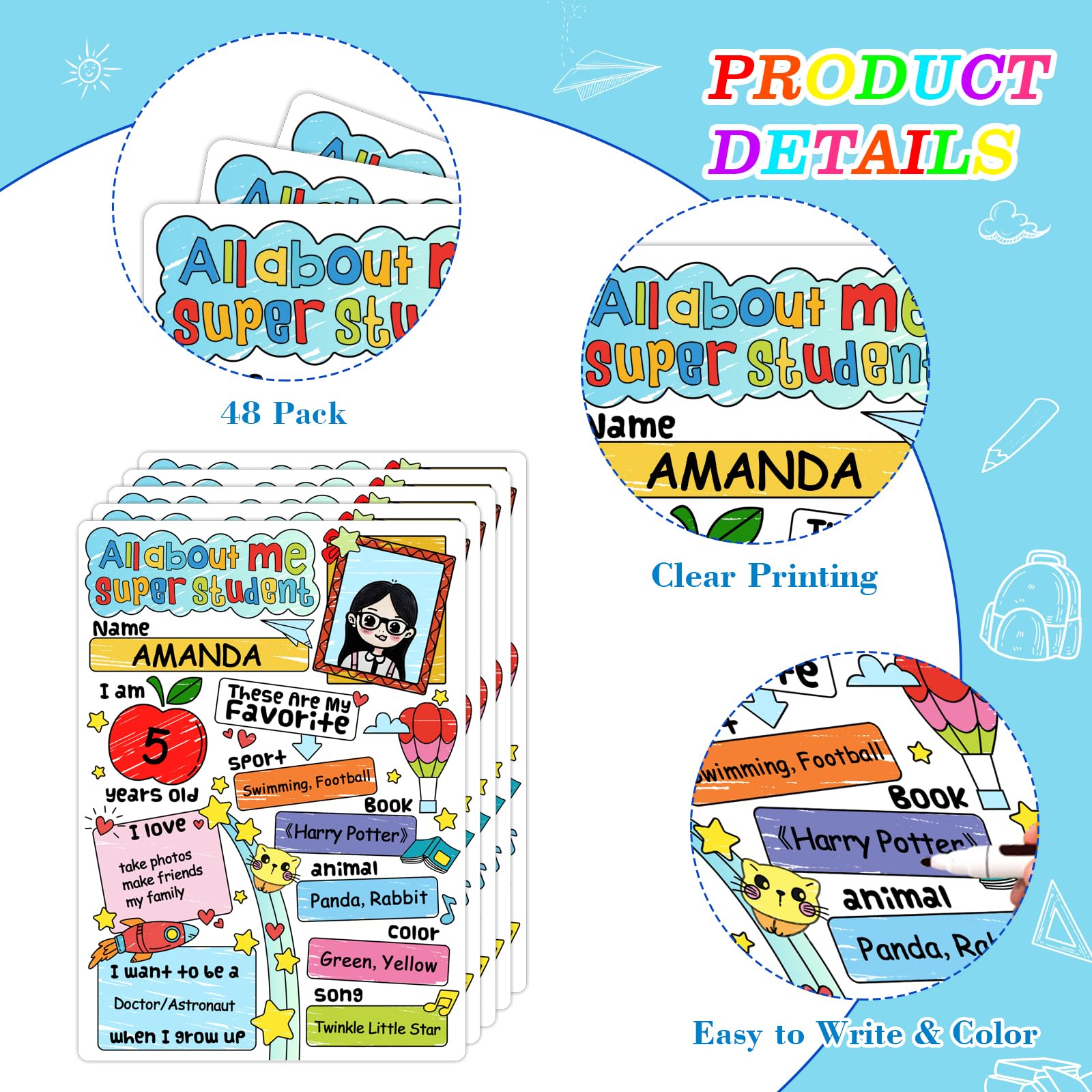 Snapklik.com : PETCEE All About Me - 48PCS 7x10 Classroom Star Students ...