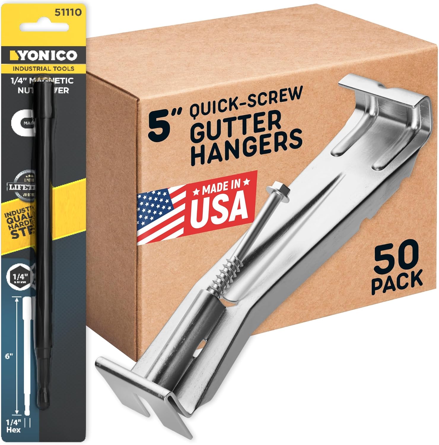 Quick Screw Gutter Hangers 5 Inch- 50 Pack - 5 Inch Gutter Clips with ...