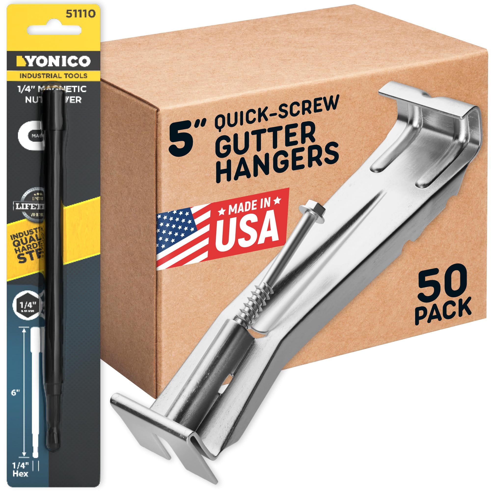 Quick Screw Gutter Hangers 5 Inch- 50 Pack - 5 Inch Gutter Clips with ...