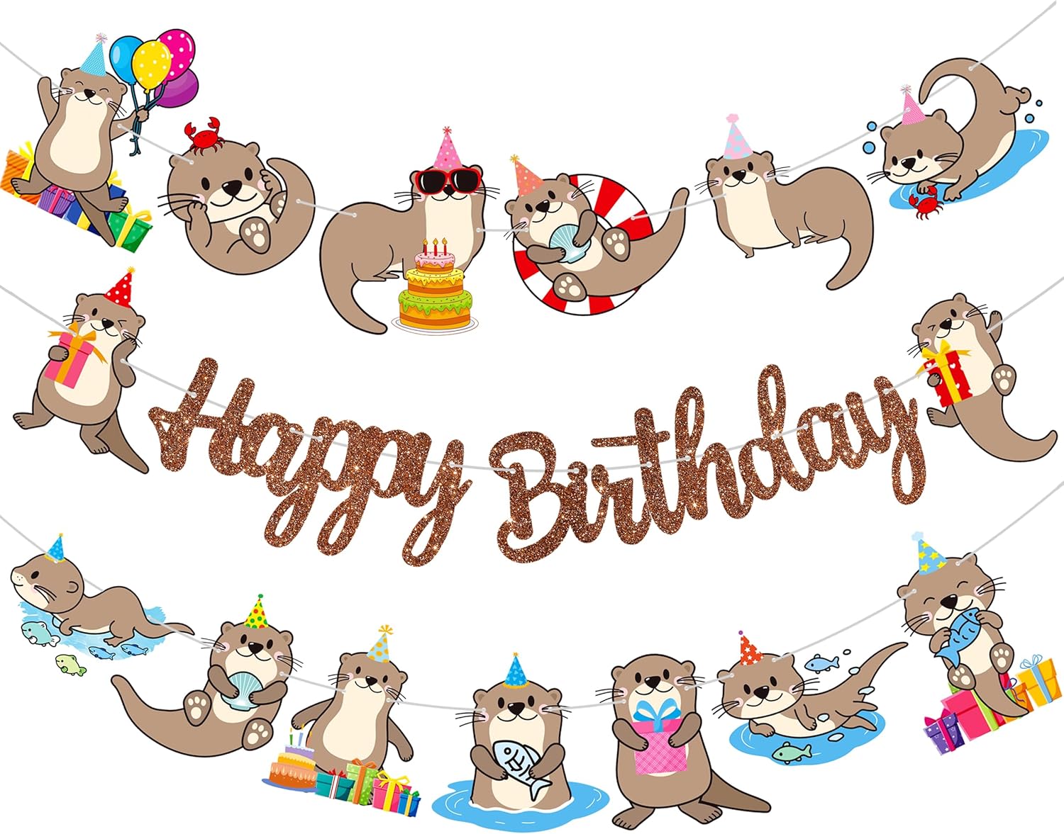 Amazon.com: Cute Otter Birthday Party Decorations Brown Happy Birthday ...