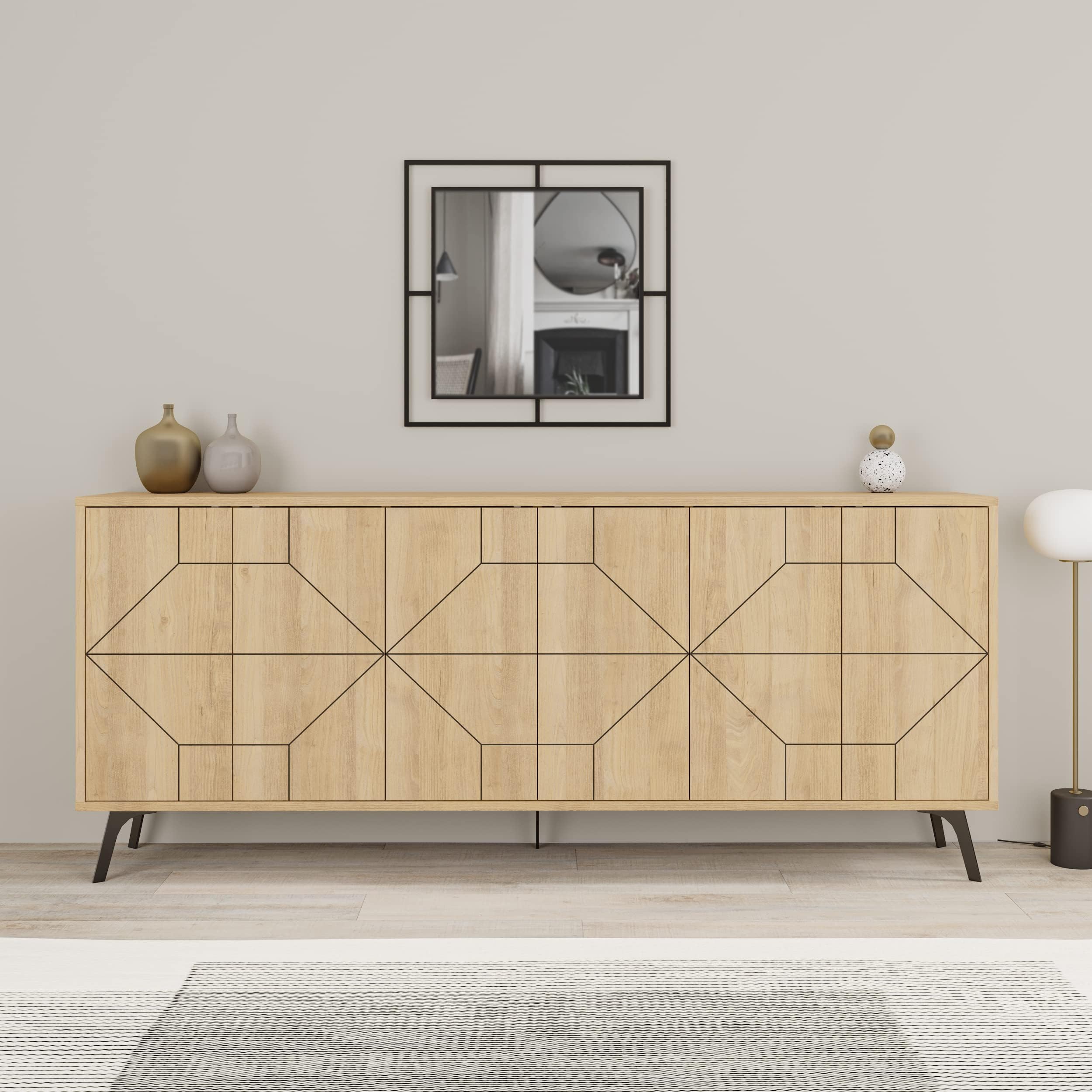 HOCUS PICUS Engineered Wood Modern Sideboard with Metal Legs Large ...