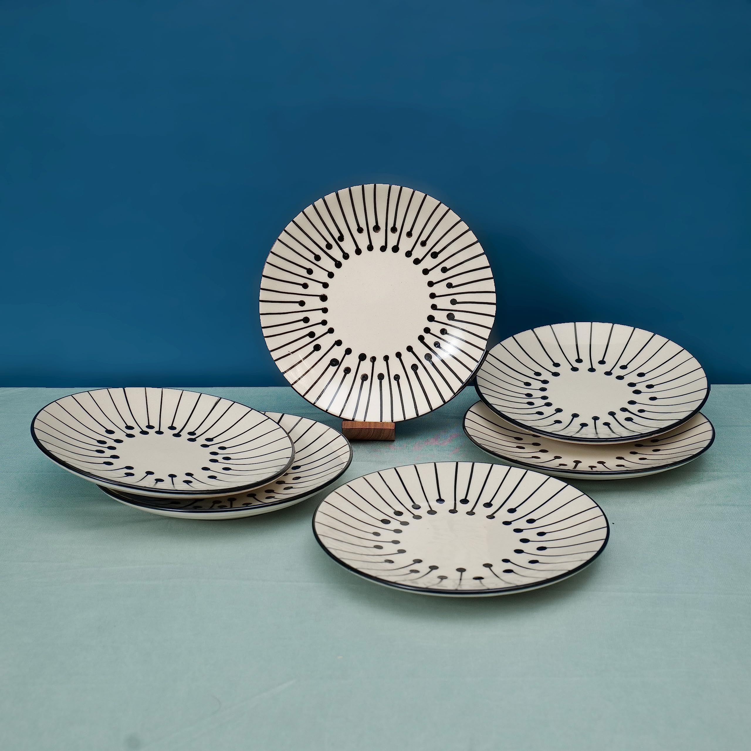 ARTYSTA 'Dripping Lines' Cream Ceramic Plates for Dinner Stoneware ...