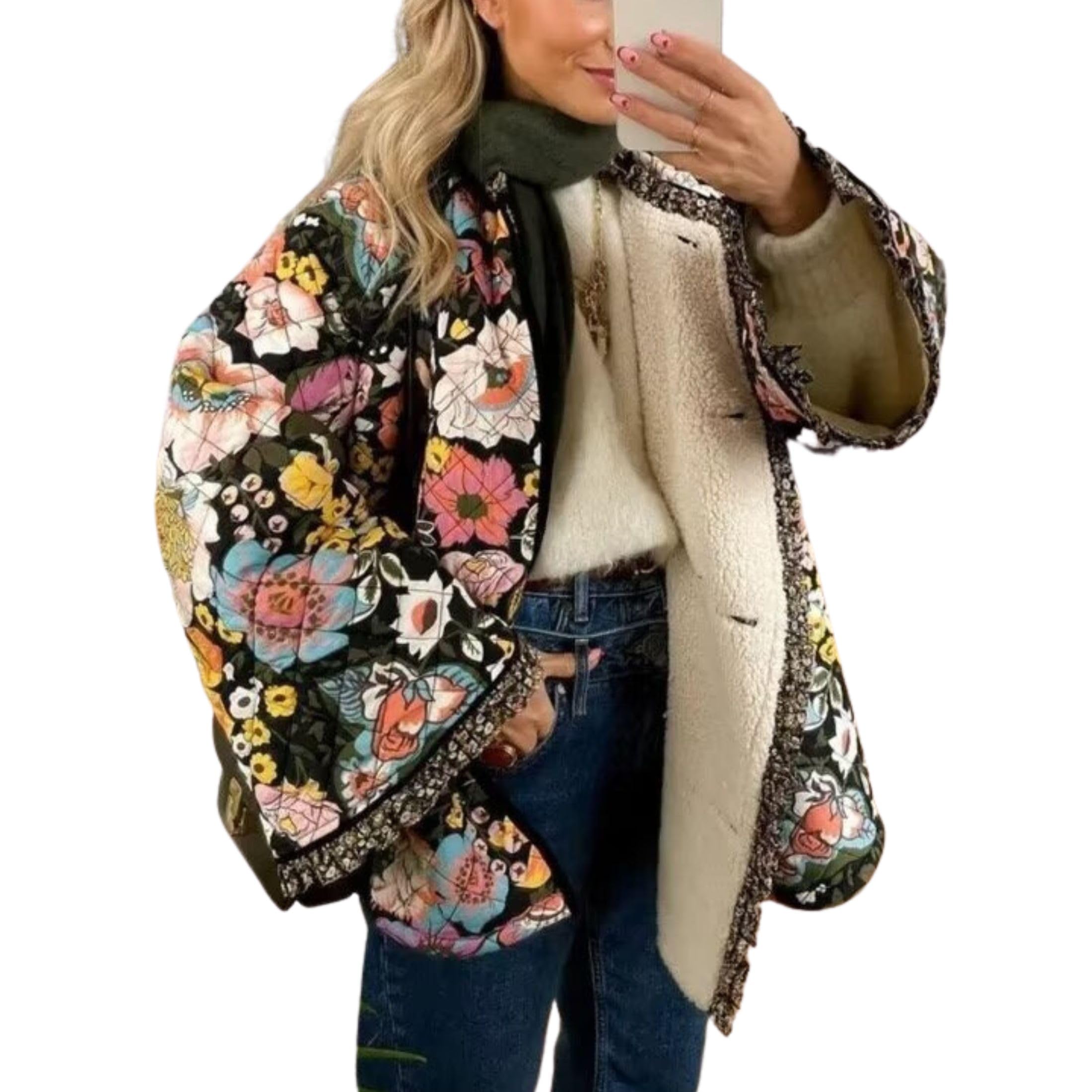 Meyhad Womens Cropped Quilted Lightweight Jackets Floral Printed Open ...