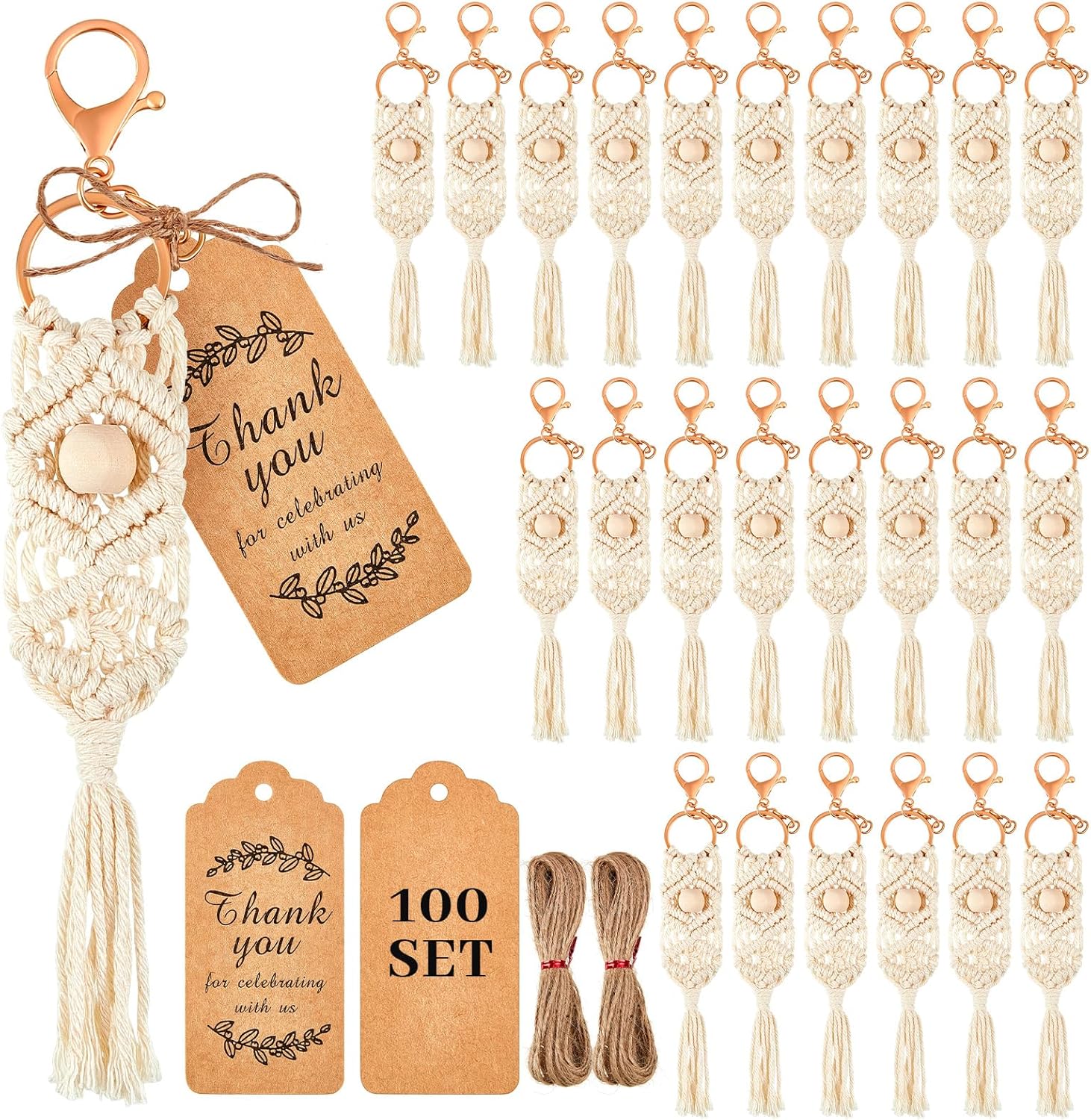 Amazon.com: Huquary 100 Set Boho Macrame Keychain Bulk with Aesthetic ...