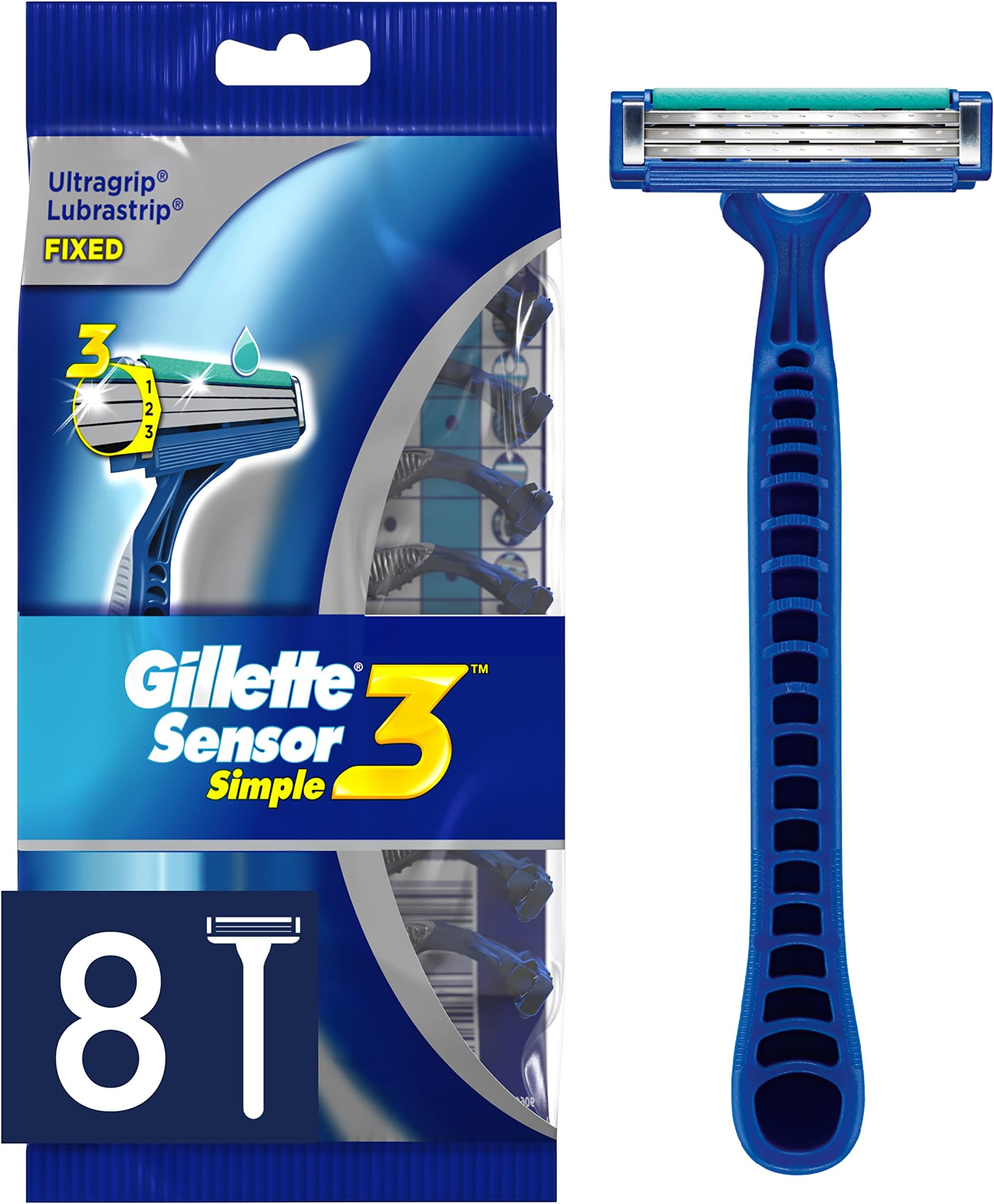Amazon.com: Gillette Sensor3 Simple Men's Disposable Razors, 8 Count ...