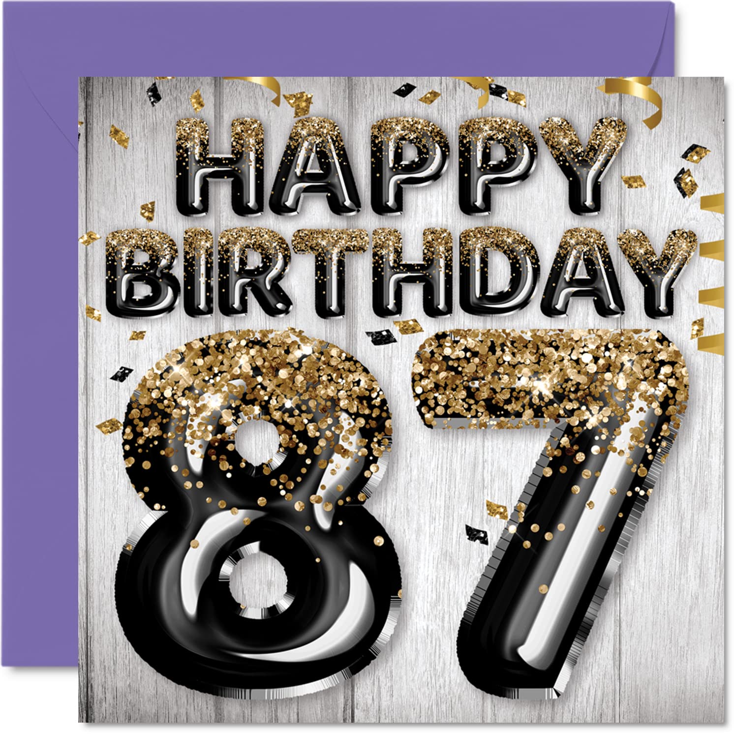 87th Birthday Card for Men - Black & Gold Glitter Balloons - Happy ...