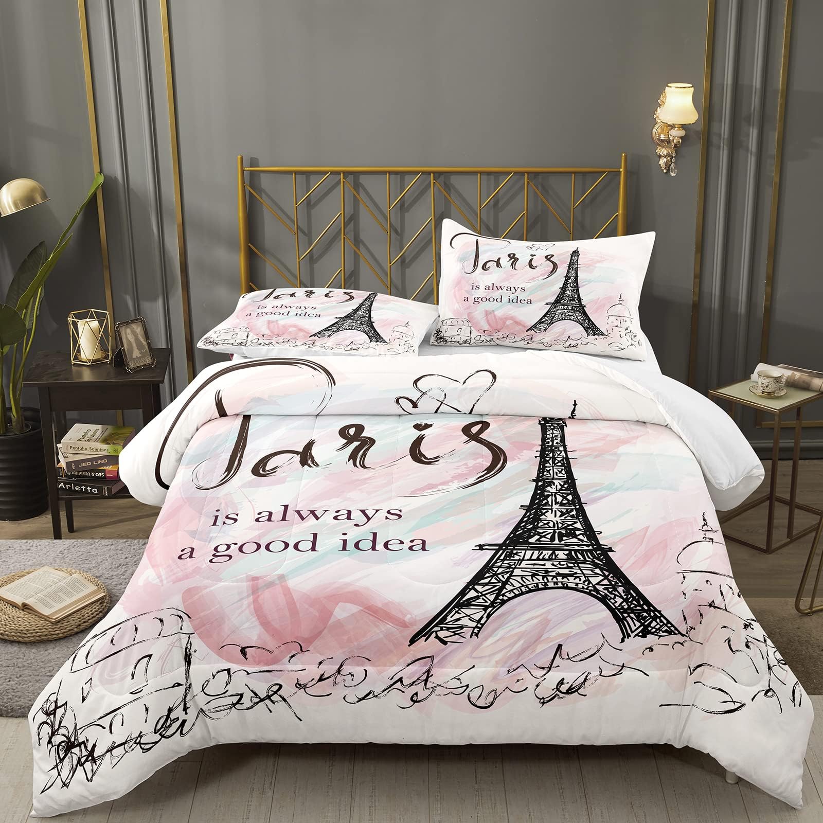 Amazon.com: Better Home Style White Black Pink Paris Eiffel Tower ...