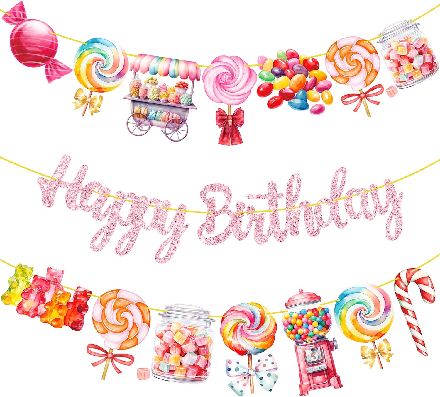 Amazon.com: Lollipop Birthday Party Banners 3Pcs Candyland Birthday ...