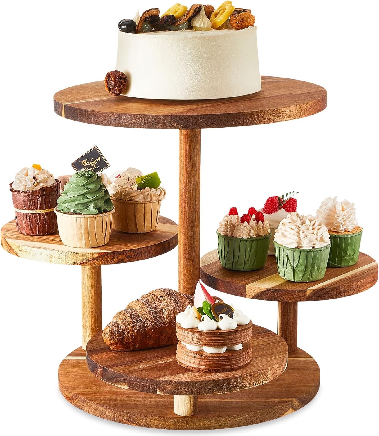 Amazon.com: Taiyin 4 Tier Cupcake Tower Stand Rustic Farmhouse Wood ...