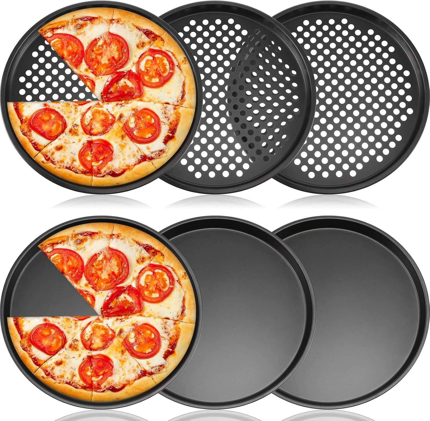 Amazon.com: Dandat 6 Pcs 12 Inch Pizza Pans for Oven Pizza Party Round Baking Pizza Trays with ...