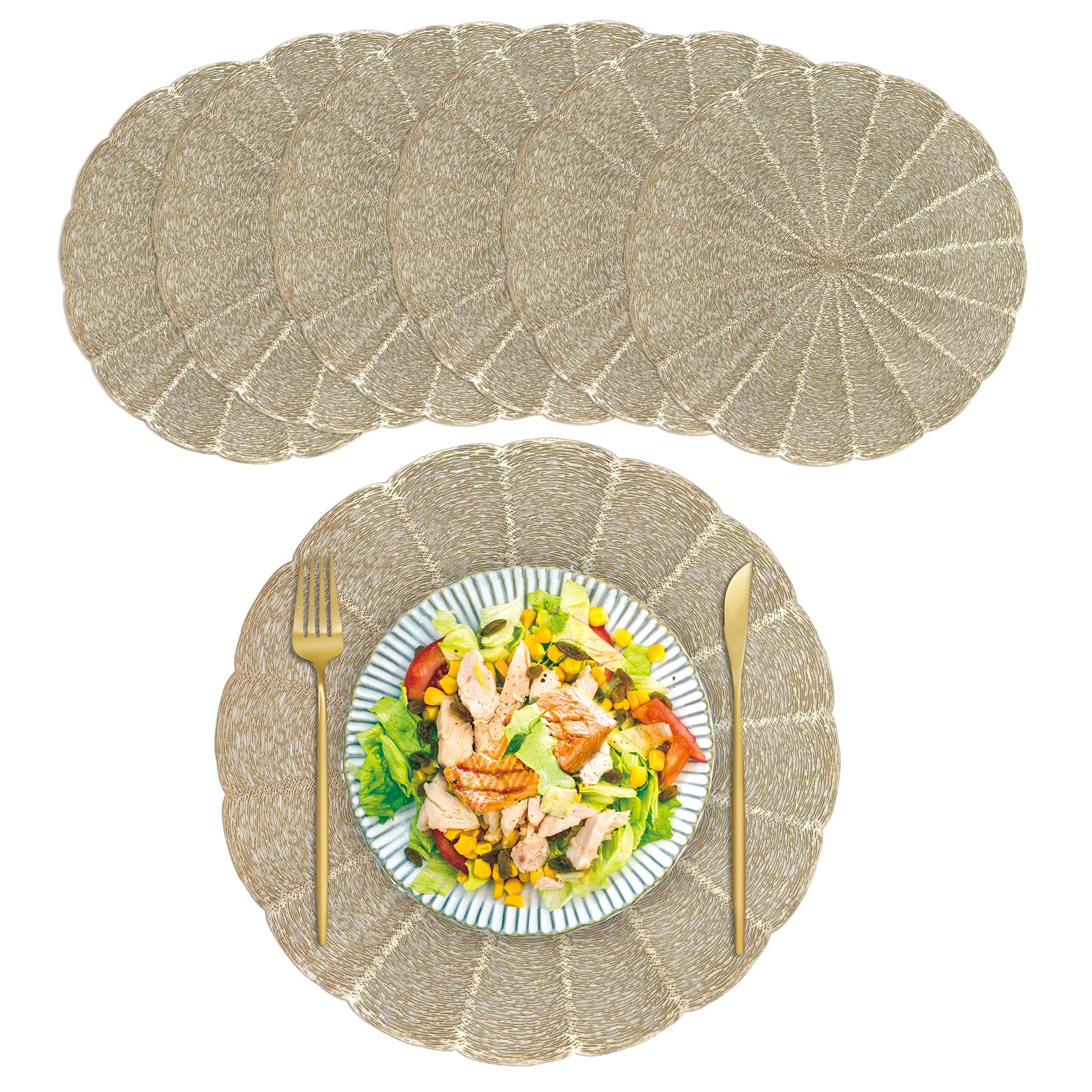 Amazon.com: Placemats Set of 6, Round Gold Vinyl Placemats Wipeable ...