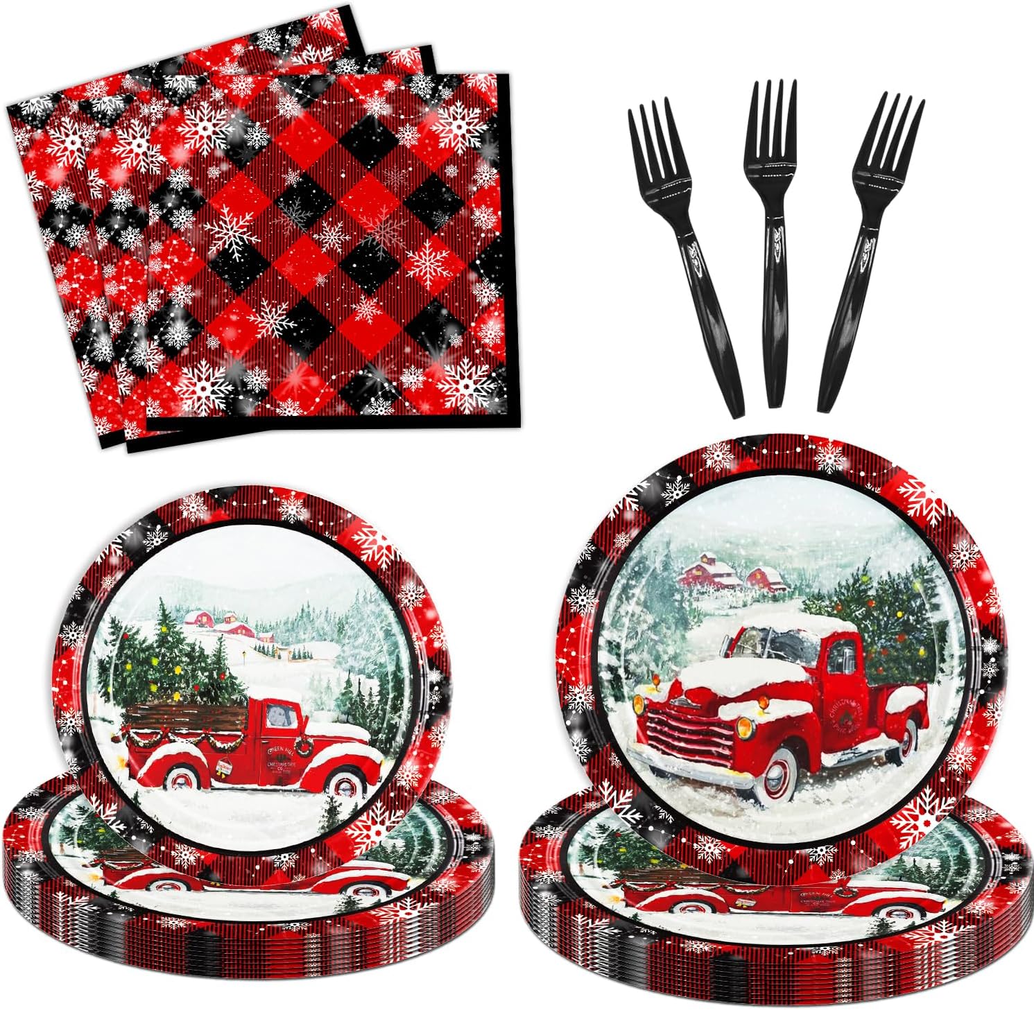 Amazon.com: Mifoci 96pcs Plaid Tableware Set, Paper Plates & Cups for ...