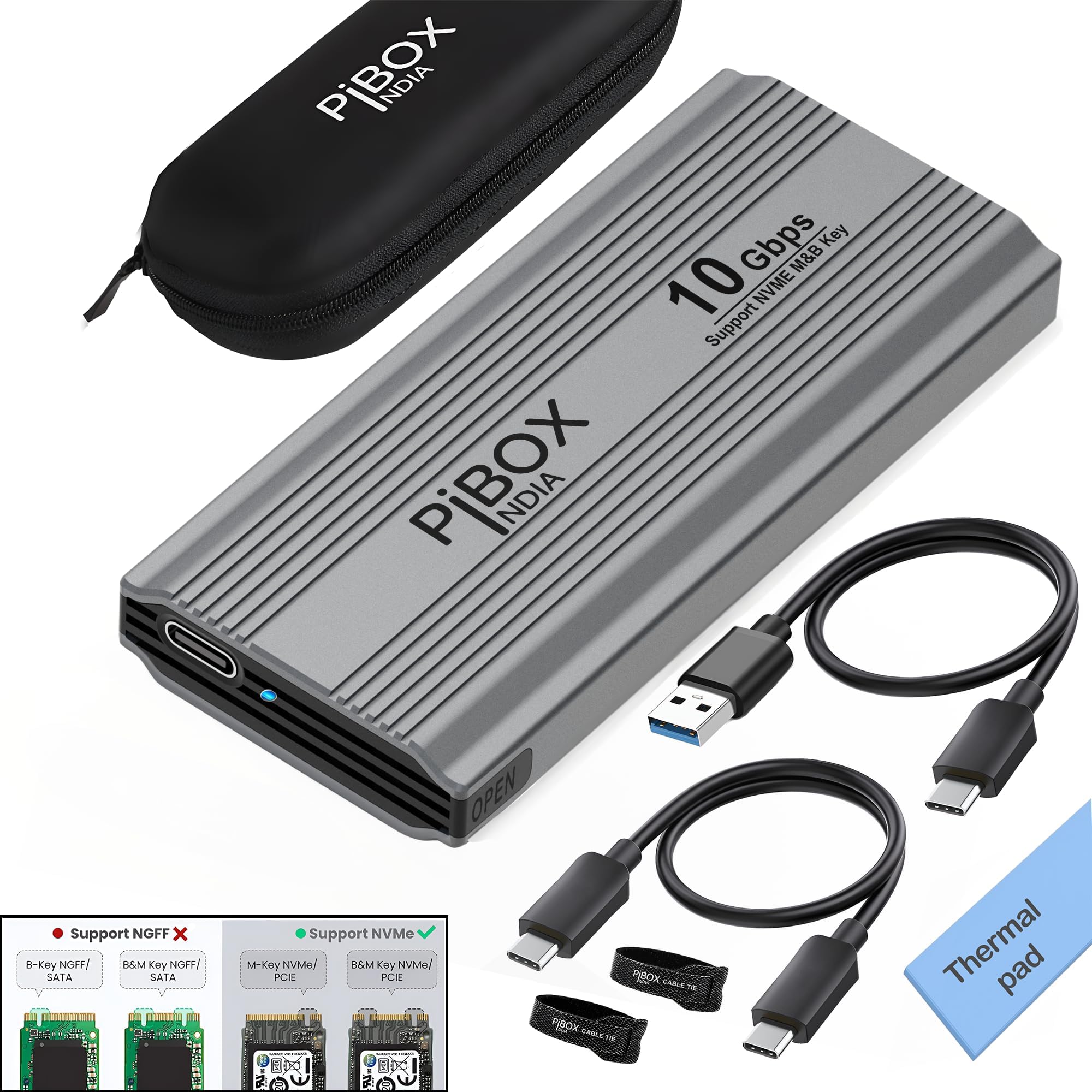 piBOX India NVMe SSD Enclosure - USB 3.2 10Gbps, Tool-Free M.2 NVMe ...