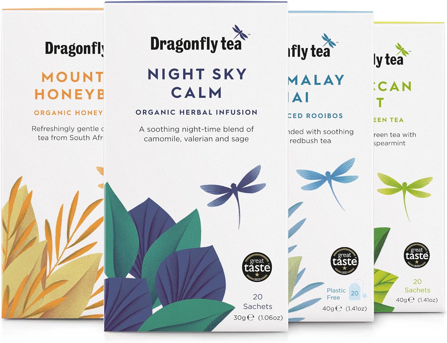 Dragonfly Tea Selection Box (4x20-80 Teabags) - Organic, Green & Herbal ...