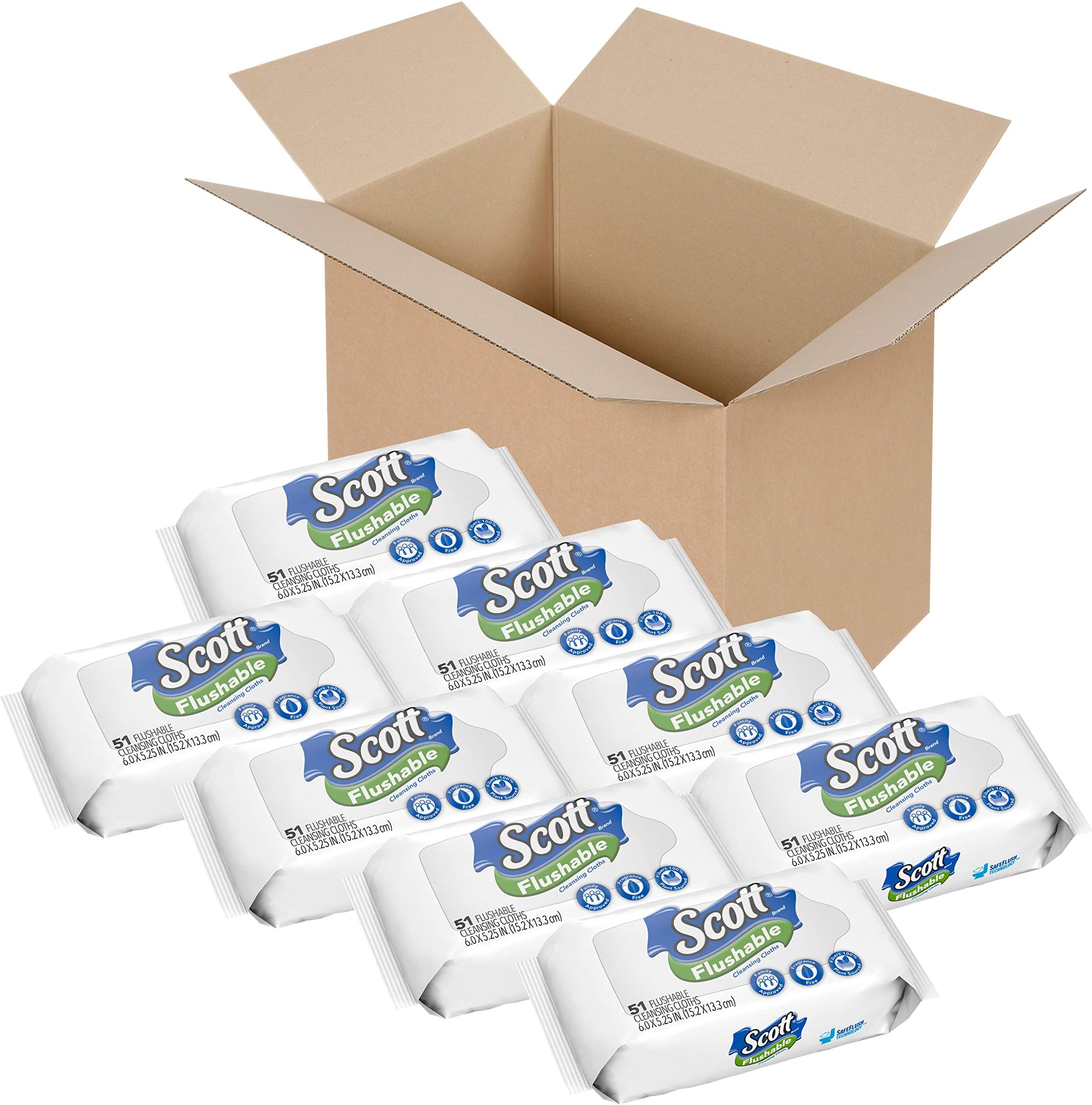 Amazon.com: Scott Flushable Wipes, Fragrance-Free, 8 Soft Packs of 51 ...