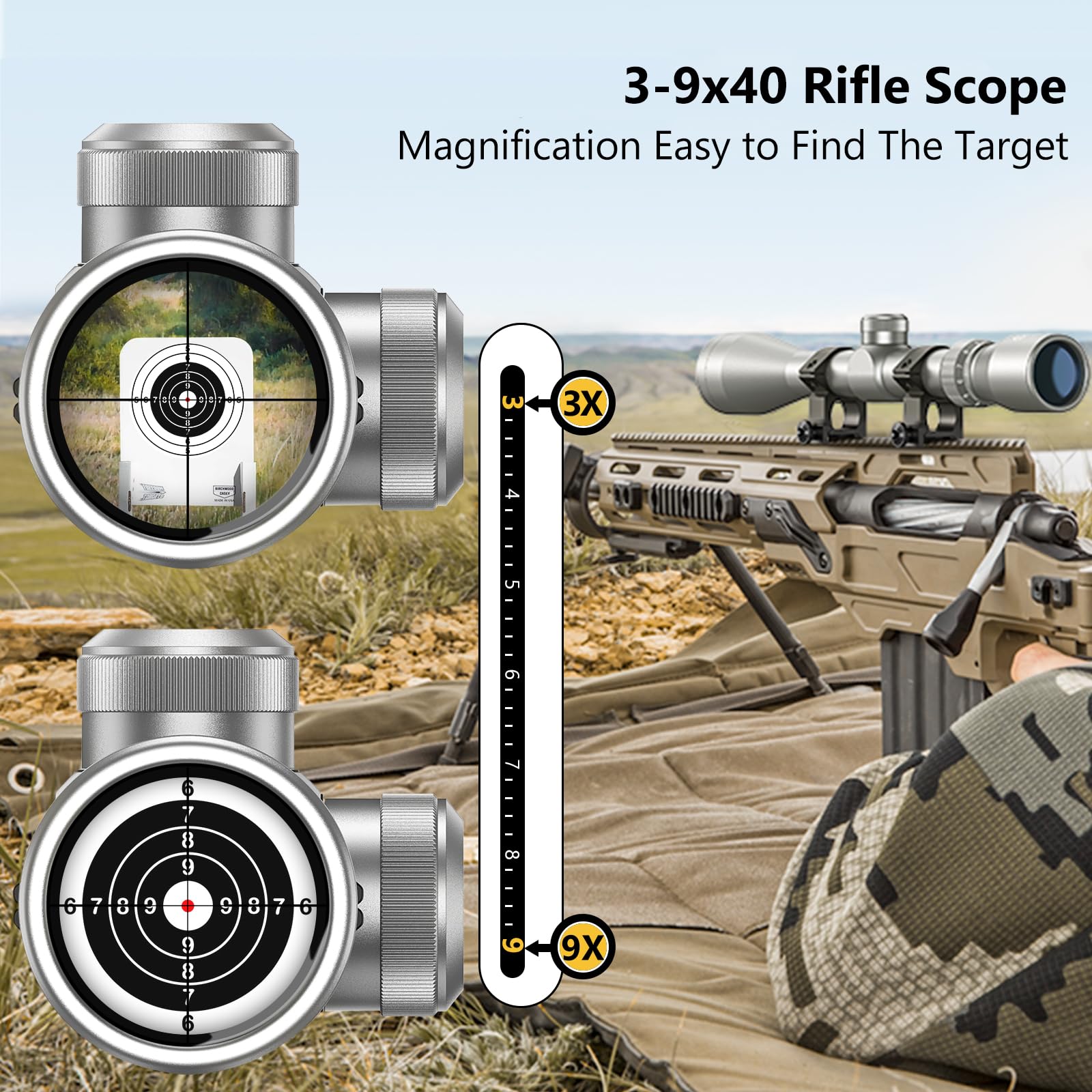 Snapklik.com : CVLIFE 3-9x40 Rifle Scope R4 Reticle Optics Crosshair ...