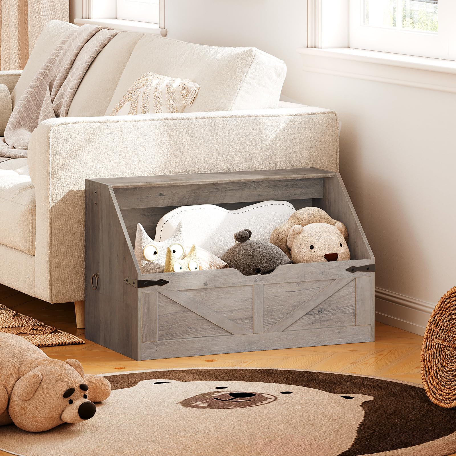 HOOBRO Storage Chest with Flip Top, Wooden Toy Storage Cabinet with ...