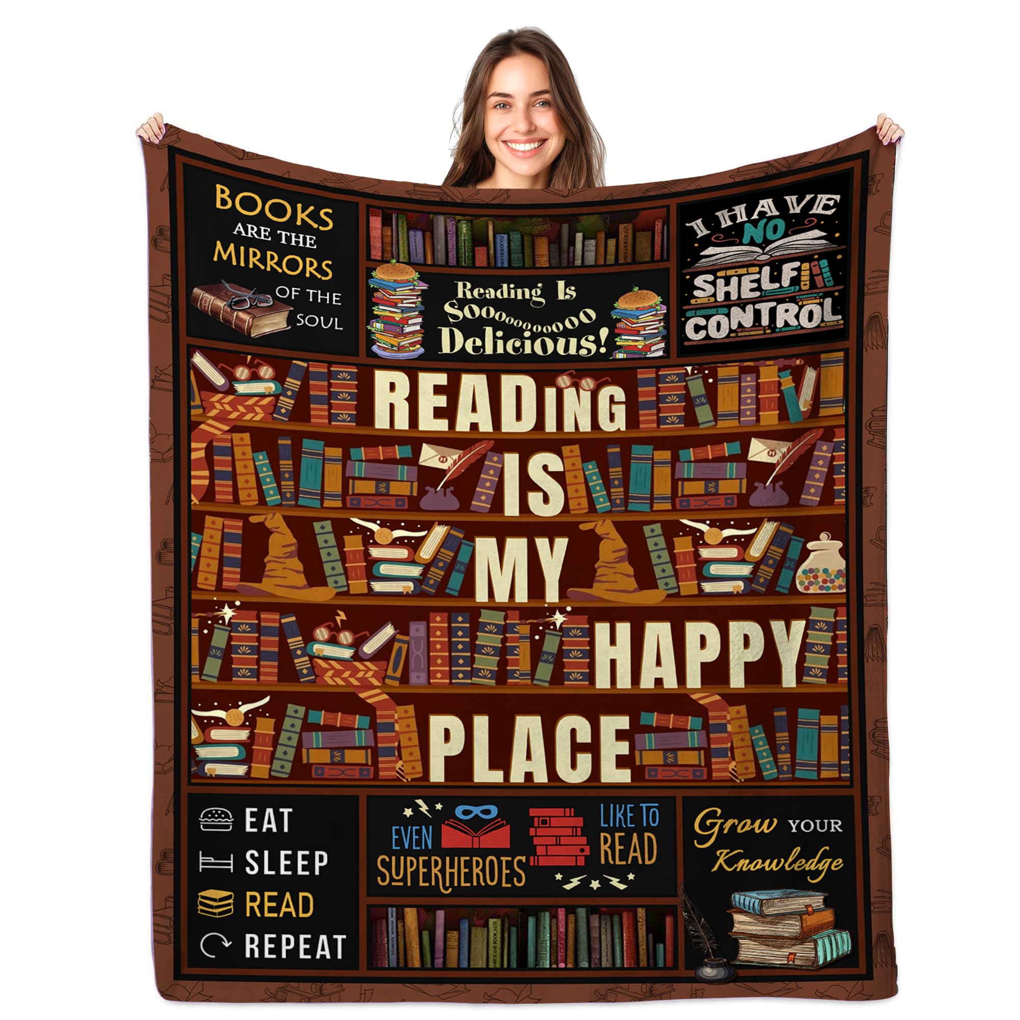 Flannel Bookworm Blanket BeneCharm Book Lovers Throw Blanket - 50x60 ...