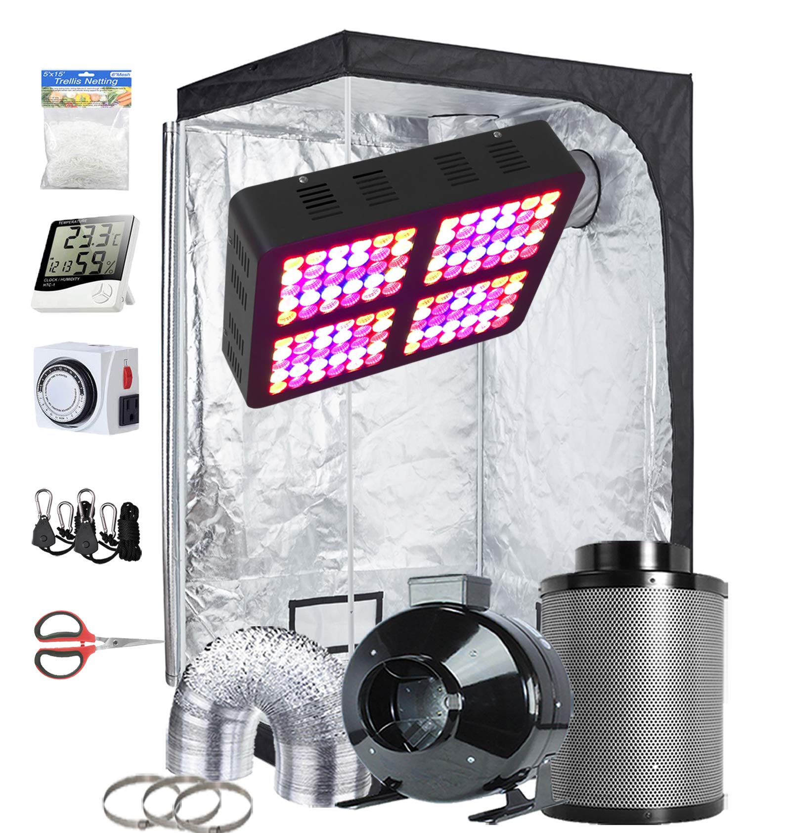 Amazon.com: TopoGrow 4'X4' Grow Tent Complete Kit 600W Led Grow Light ...