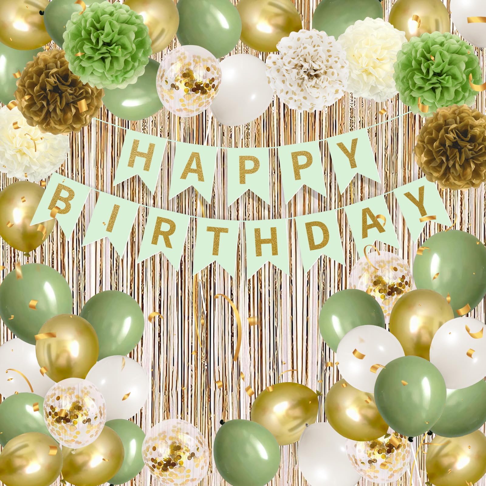 Amazon.com: Sage Green Birthday Decorations Green Gold Party Decor ...
