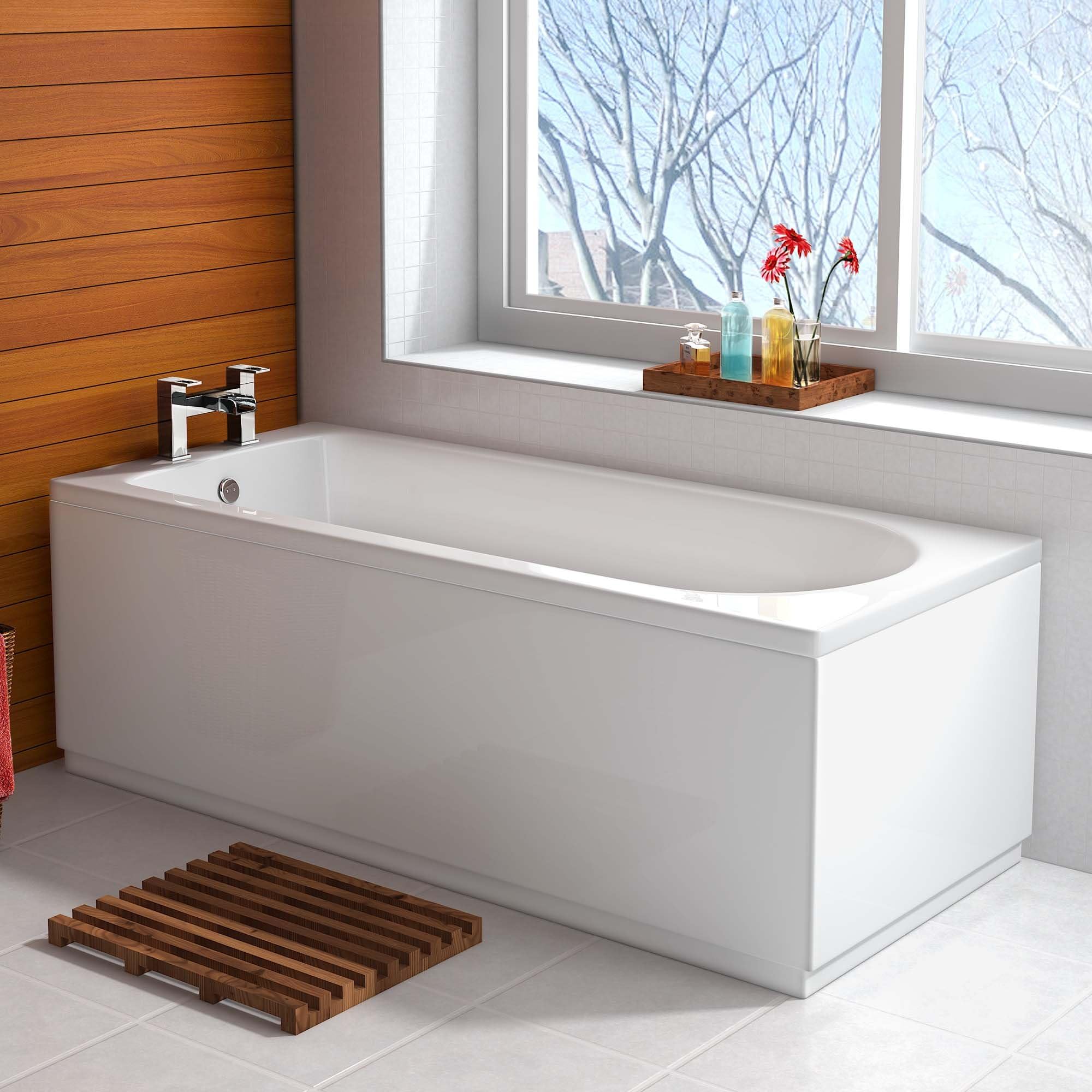 IBathUK Bathroom White Gloss Bath Single Ended Straight Sqaure Acrylic ...