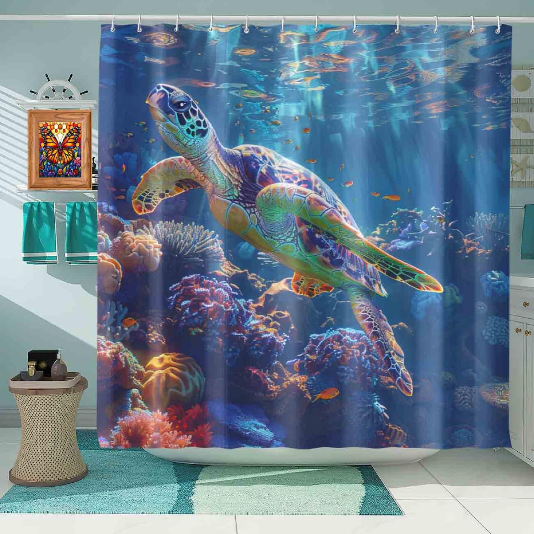 Amazon.com: HEBDKPE Turtle Shower Curtain Set - Sea Turtle Shower ...