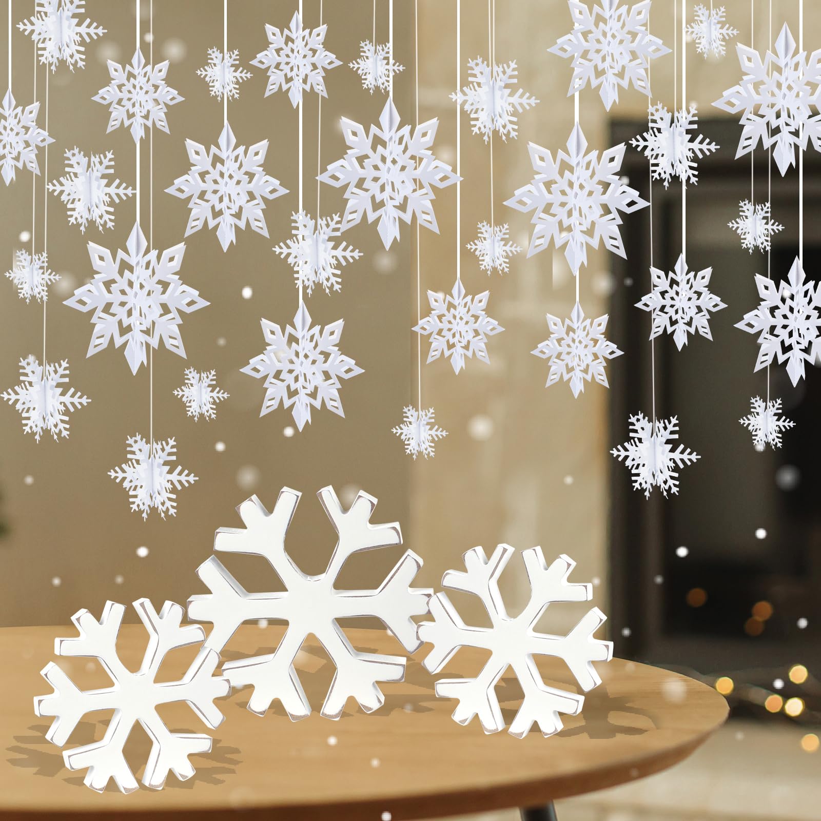 Amazon.com: 16 Pcs Hanging Snowflake Decorations,3D Large White Paper ...