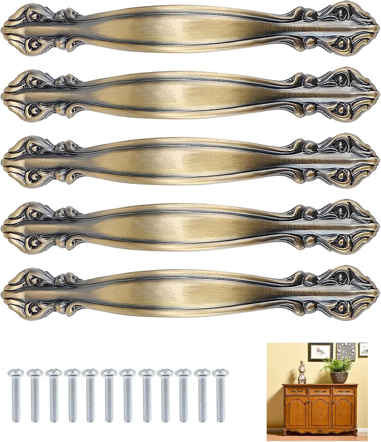 Dophee Vintage Crack Ceramic Cabinet Handles Antique Brass Drawer Pull ...