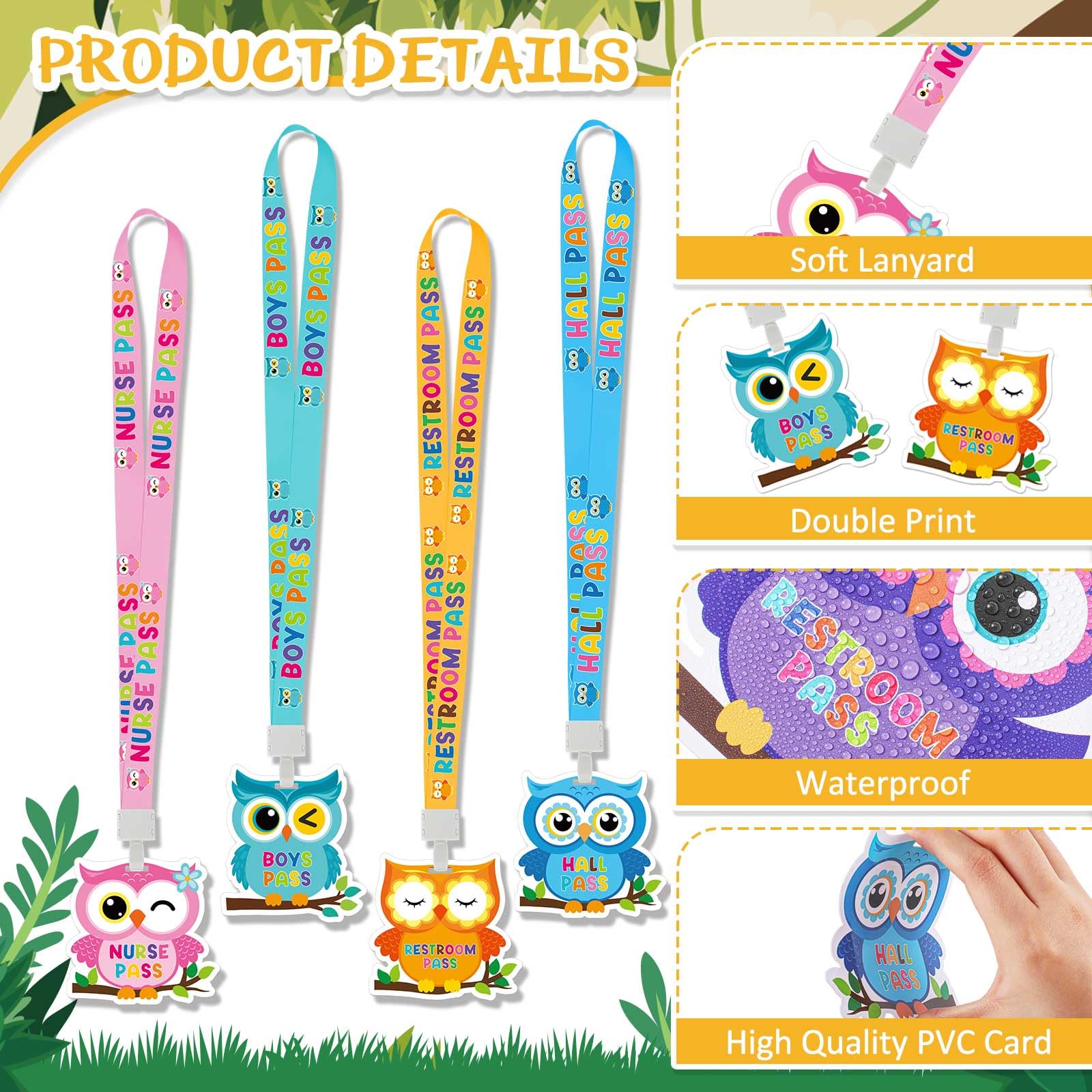 Snapklik.com : 8 Set PVC Hall Pass Lanyards Owl Unbreakable Hall School ...
