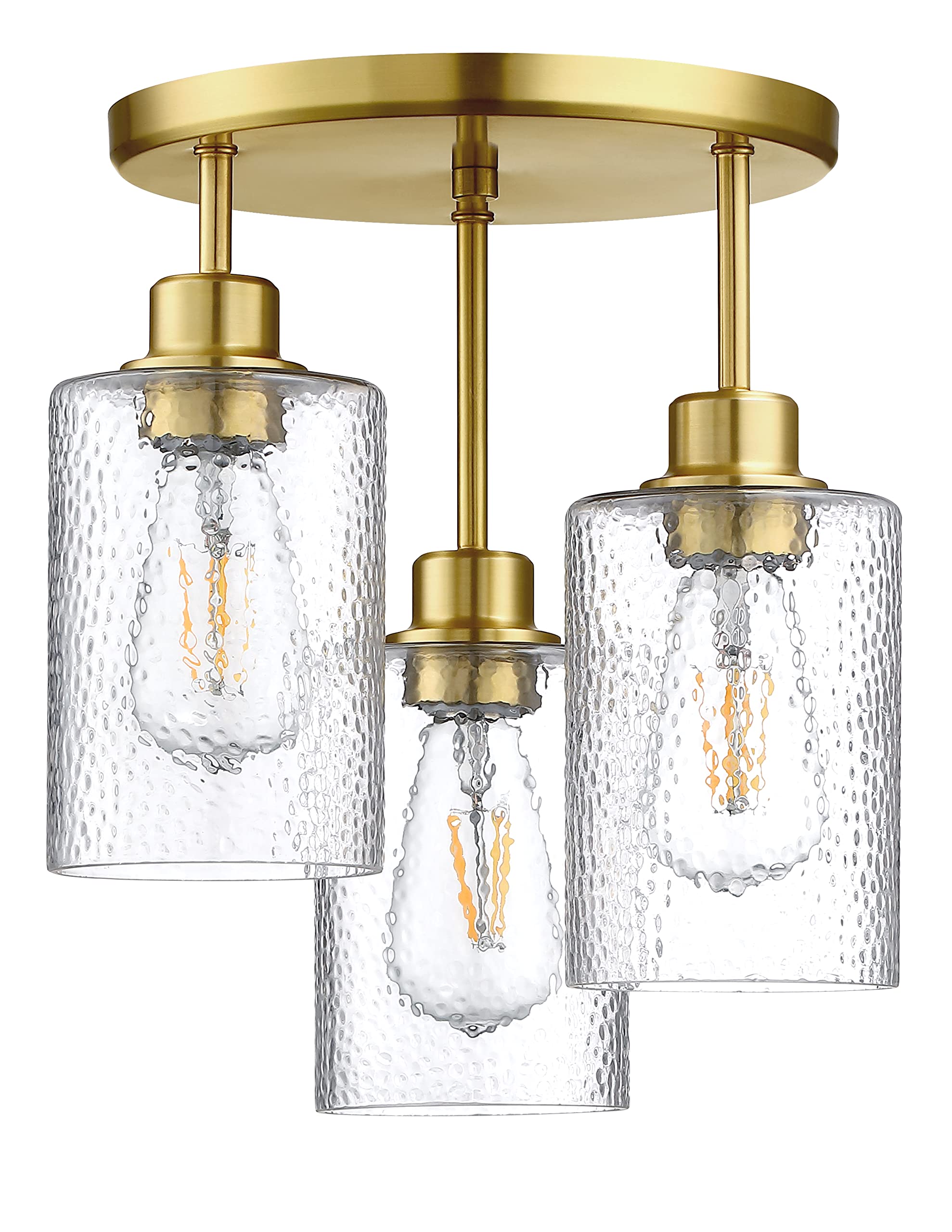 Sky Designer 3 Light Gold Industrial Farmhouse Water Grain Glass Semi ...