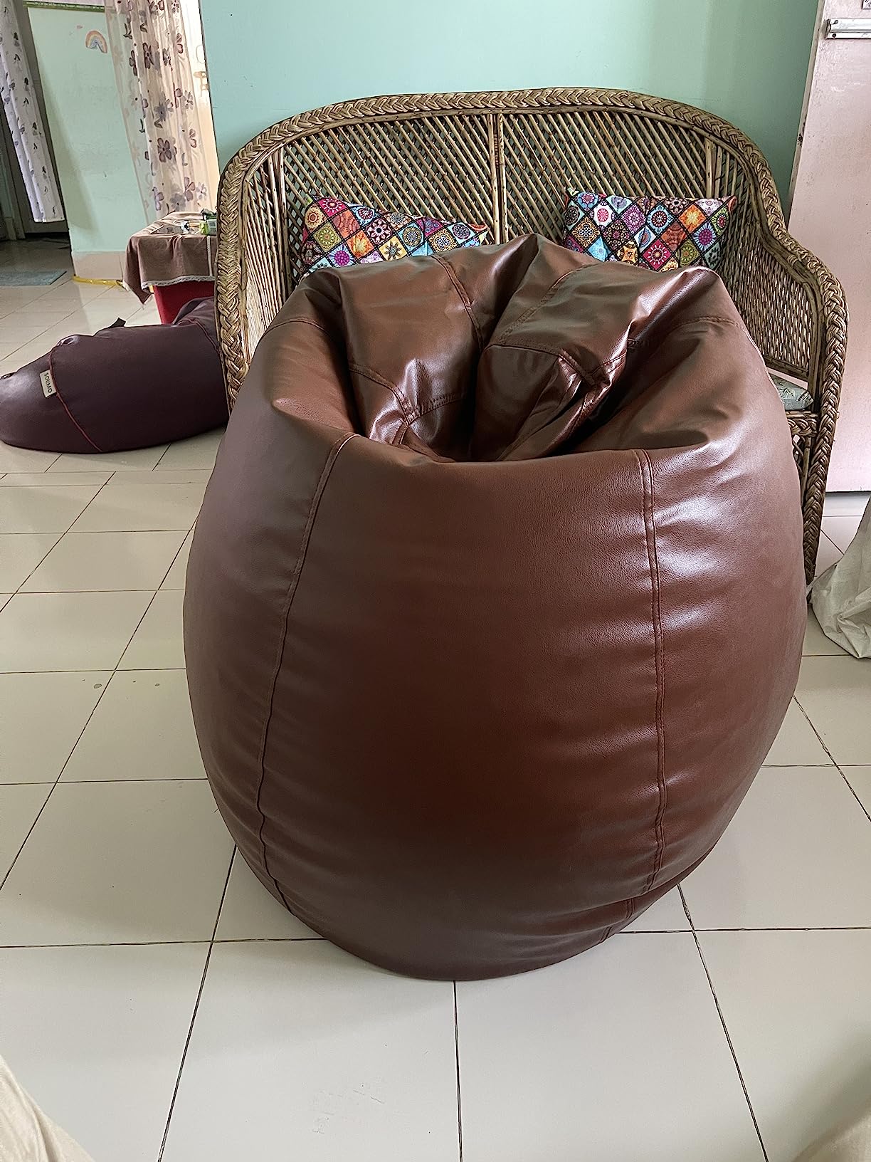 MACCA Brand - XL Faux Leather Bean Bag Filled with Beans Ready to Use ...