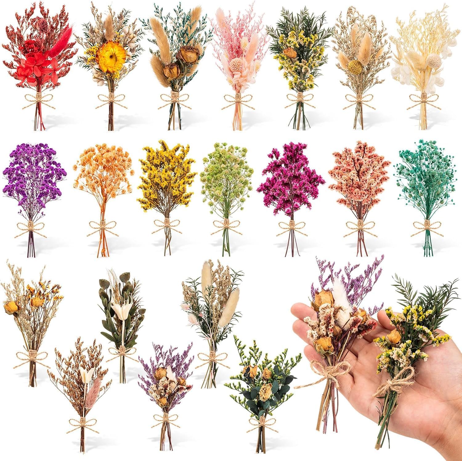 6 Pcs Mini Dried Flowers Bouquet, Mixed Natural Dried Flower Plant for ...