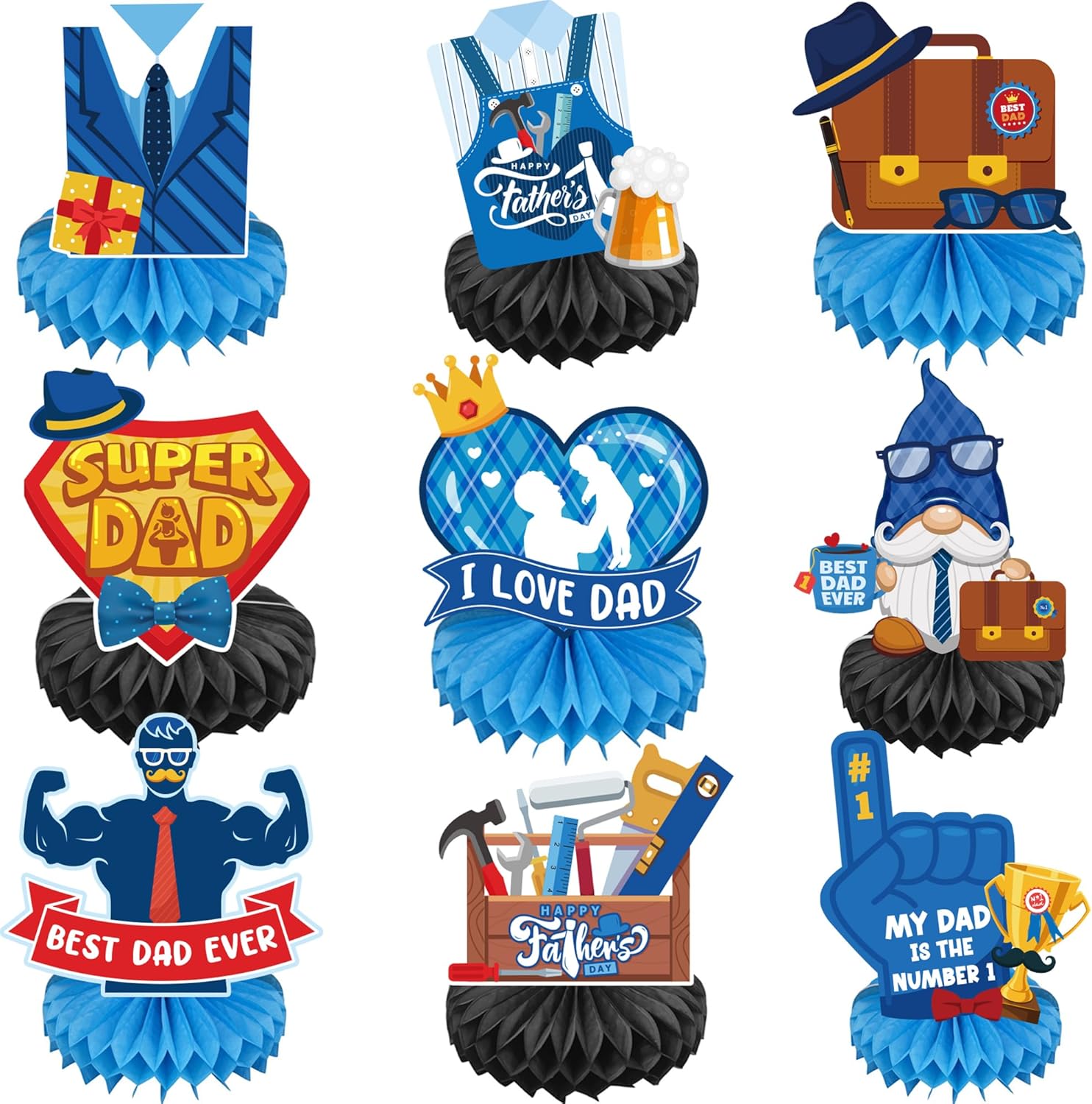 Amazon.com: 9 Pieces Father's Day Decorations Honeycomb Centerpiece ...