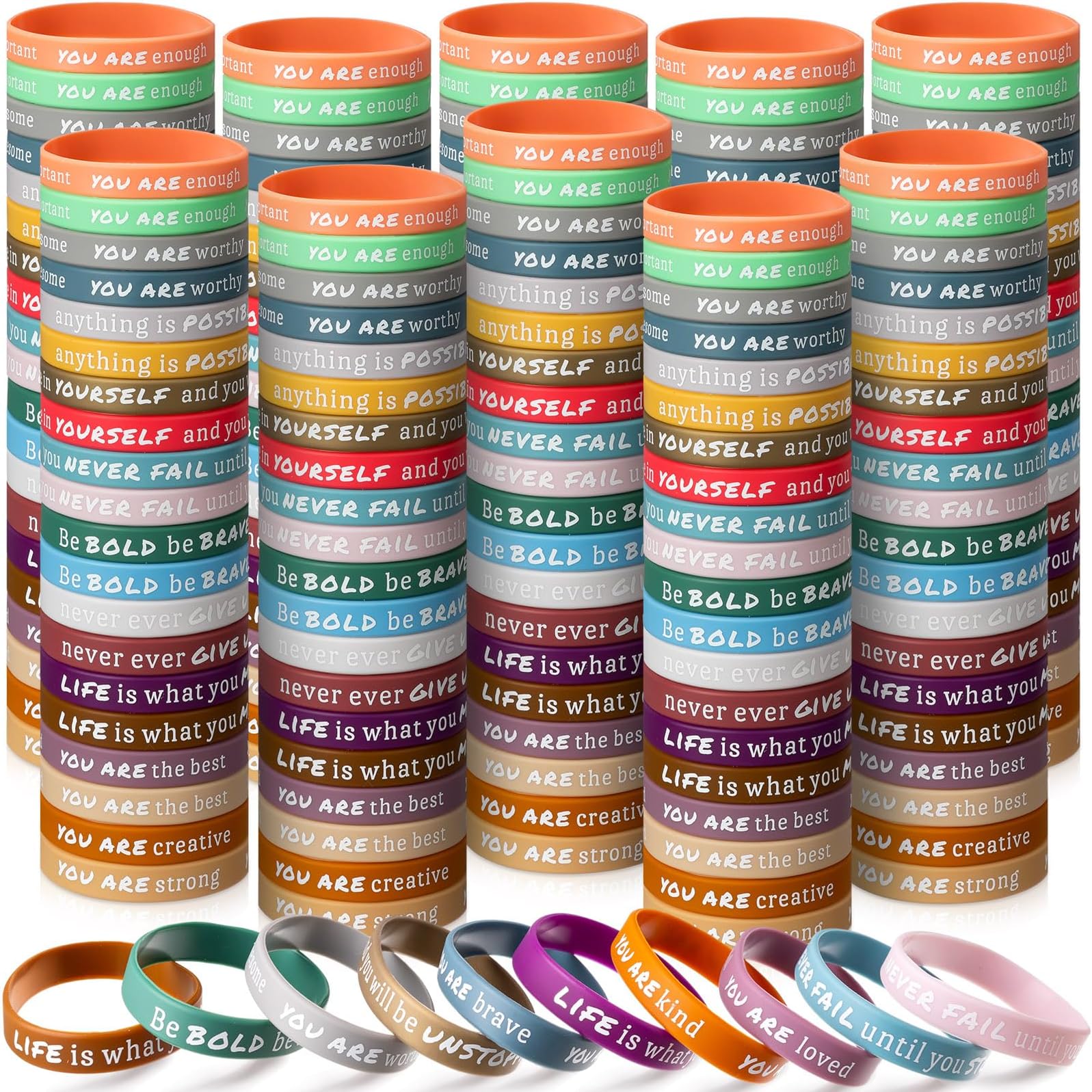 Amazon.com : Hotop 300 Pcs Motivational Wristbands Silicone Bracelets ...